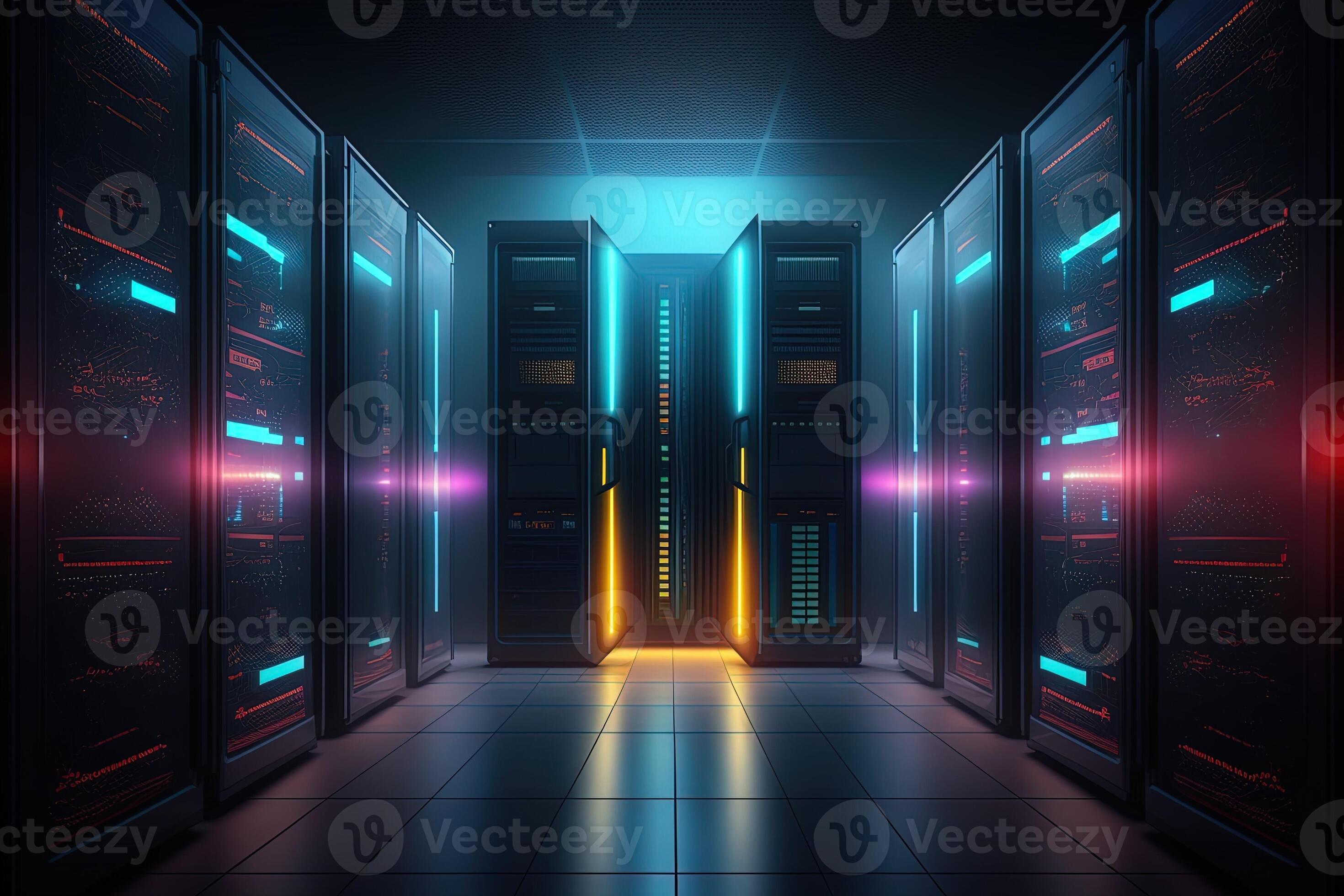 Data Center Room With Mainframe Storage Servers Cloud Network Concept Hosting Databases And