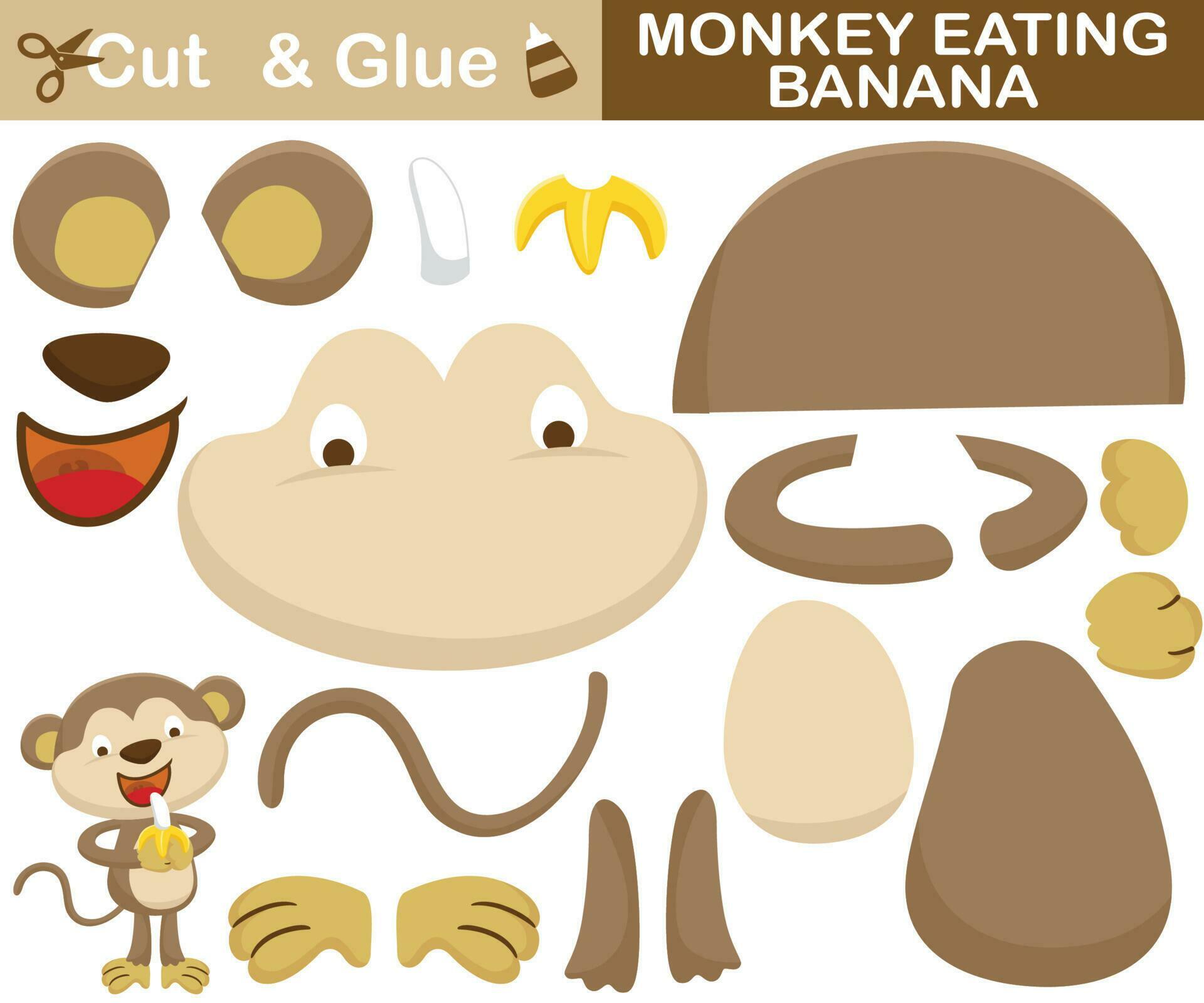 Funny monkey eating banana. Education paper game for children. Cutout ...