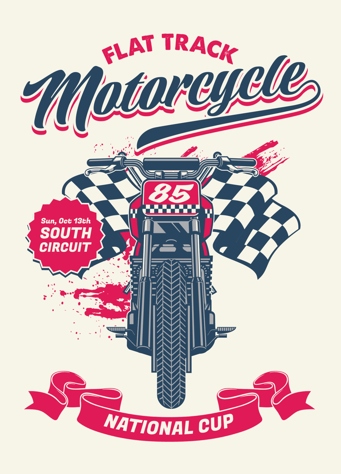 Vintage T-shirt Design of Flat Track Racing Motorcycle 23582151 Vector Art at Vecteezy