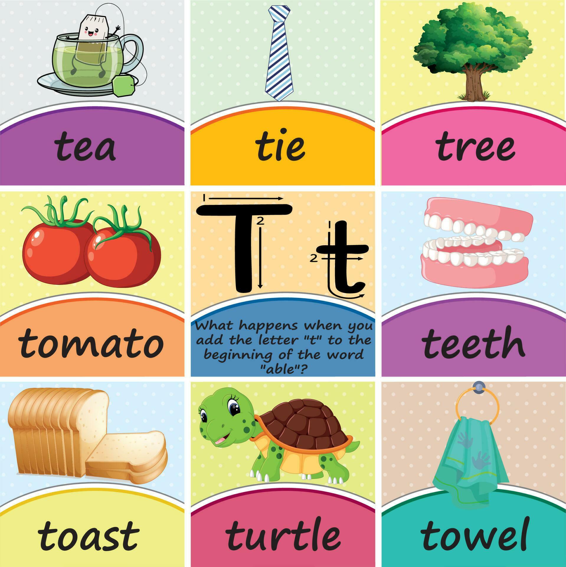 Alphabet Letter Tt Word Poster Flashcards Printable Classroom Decor for Preschool, Kindergarten ...
