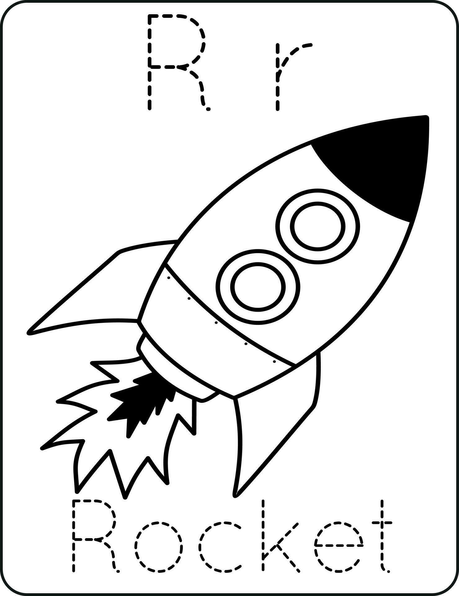 Letter Rr uppercase and lowercase, cute children coloring a rocket, ABC ...