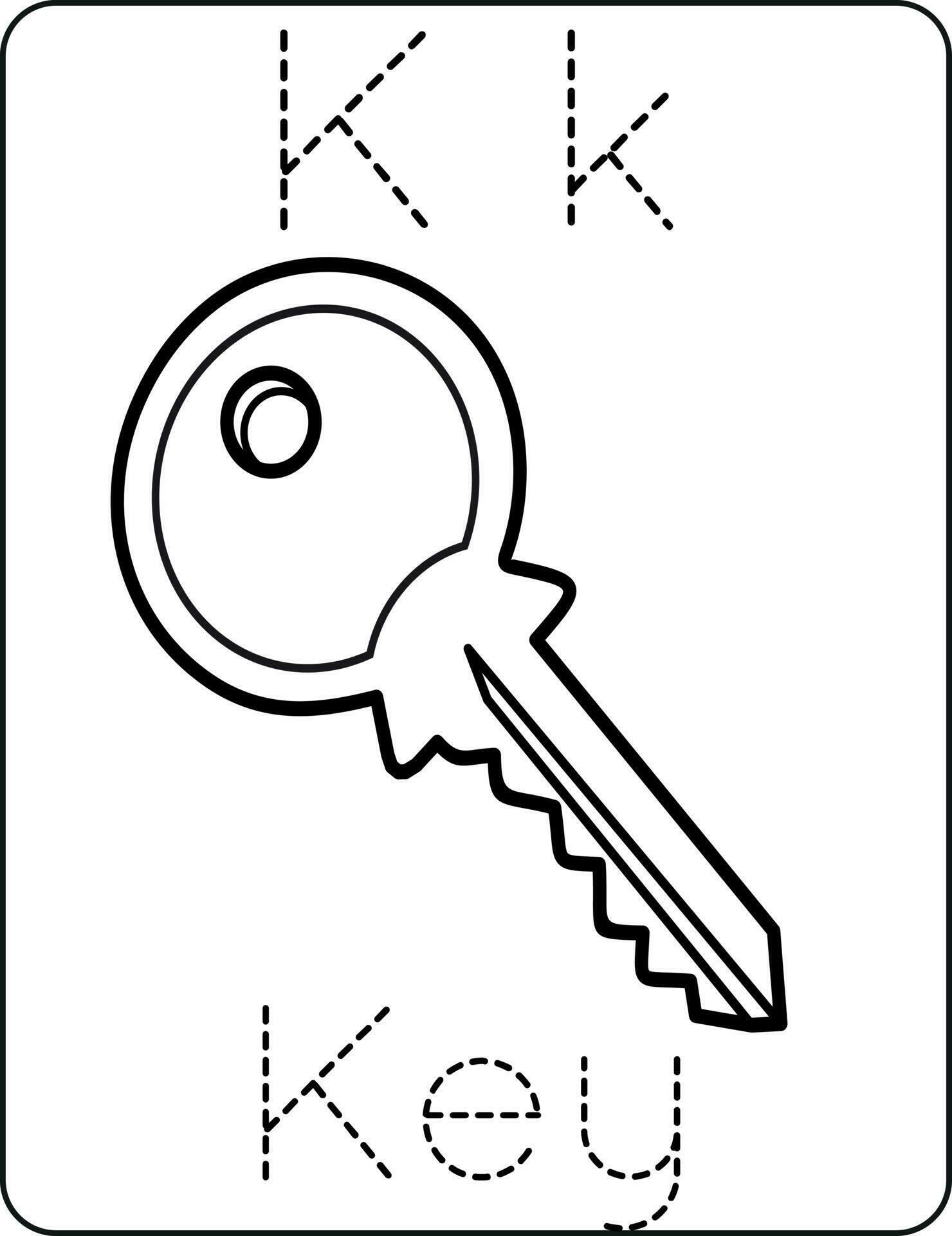 Letter Kk uppercase and lowercase, cute children coloring a key, ABC ...