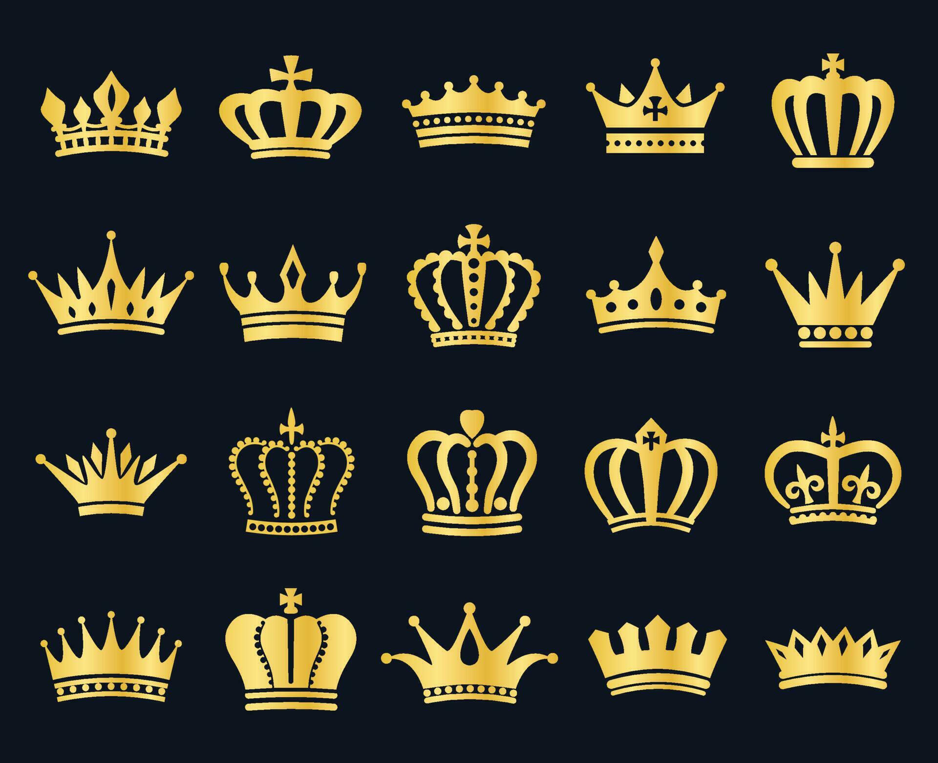 Royal Gold King Crowns Icon Silhouette Heraldic Crown Elements