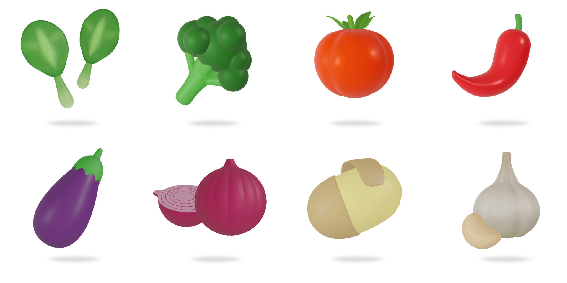 3d rendering. fruits and vegetables icon set on a white background ...
