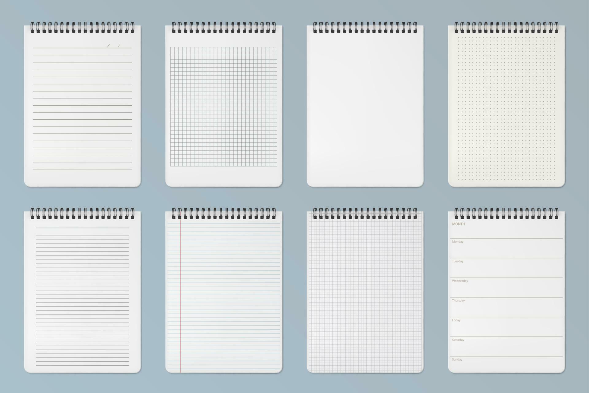 Notebooks sheets. Lined, checkered and dots pages 23587676 Vector Art at Vecteezy
