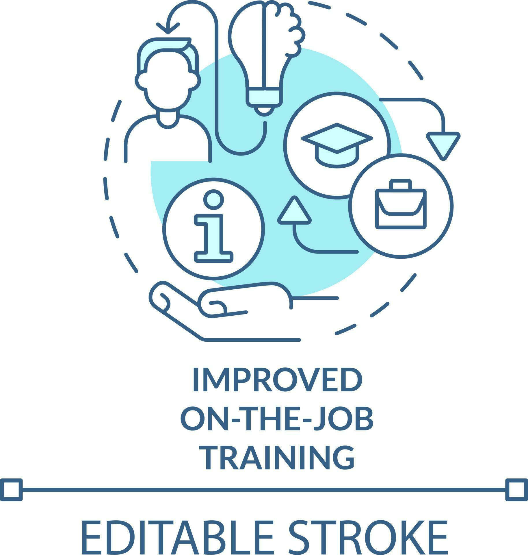 Improved on-the-job training turquoise concept icon. Microlearning benefit abstract idea thin ...