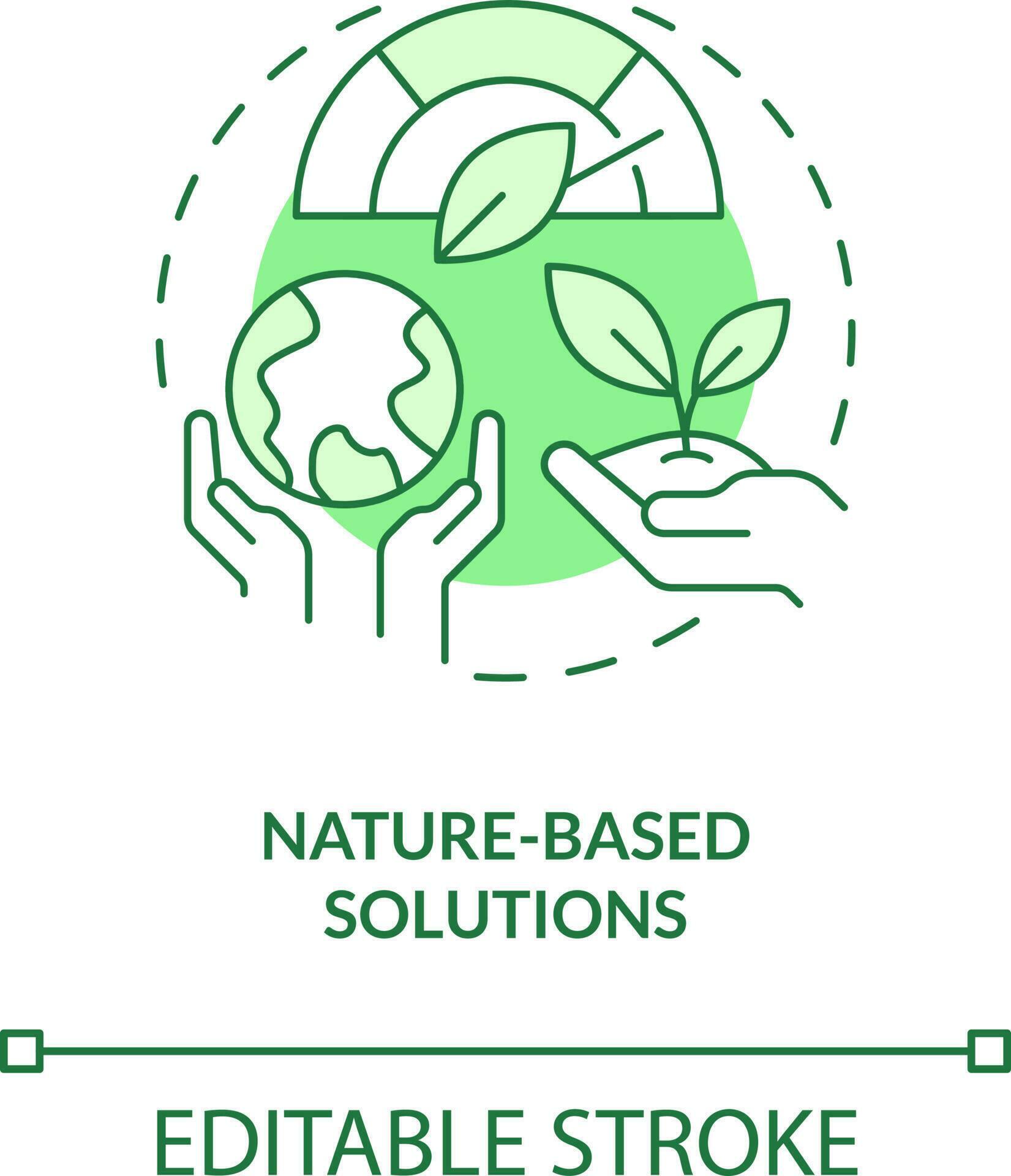 Nature based solutions green concept icon. Dealing with pollutions. Global net zero abstract ...