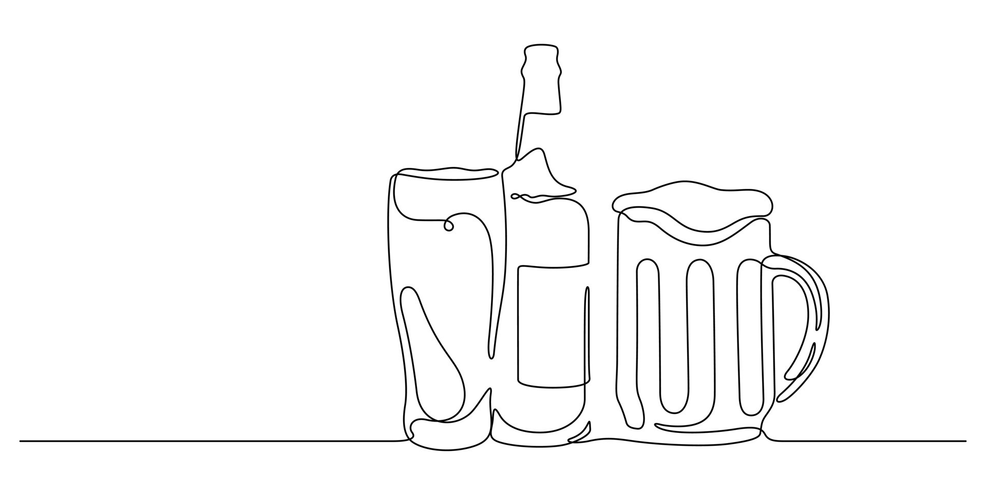 Set Of Beerbeer Bottlebeer Mug Beer Glass In One Line Drawing 23589336 Vector Art At Vecteezy