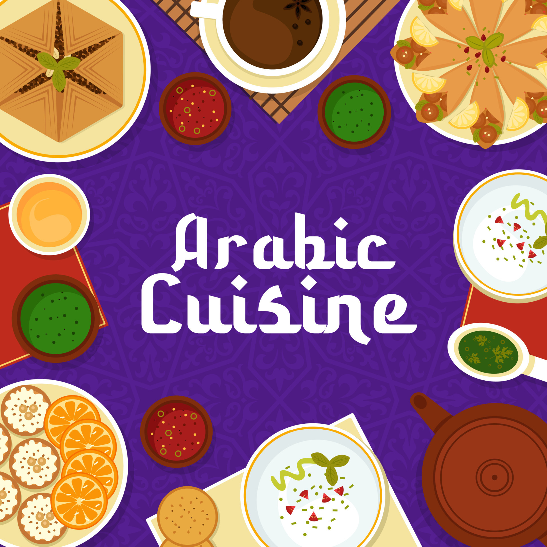Arabic cuisine vector poster with arabian ornament 23591345 Vector Art ...