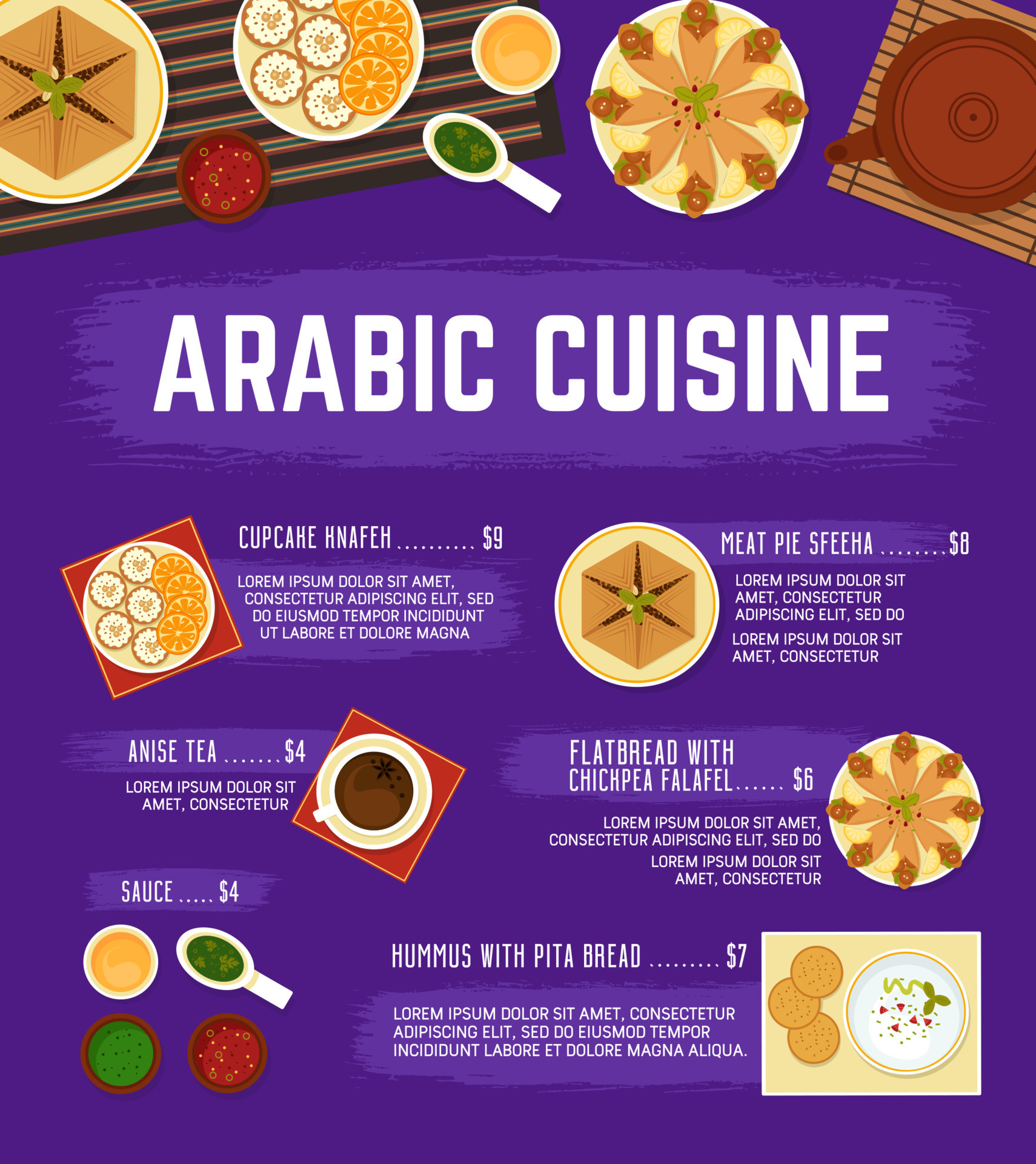 Arabic cuisine menu with ornament 23591353 Vector Art at Vecteezy