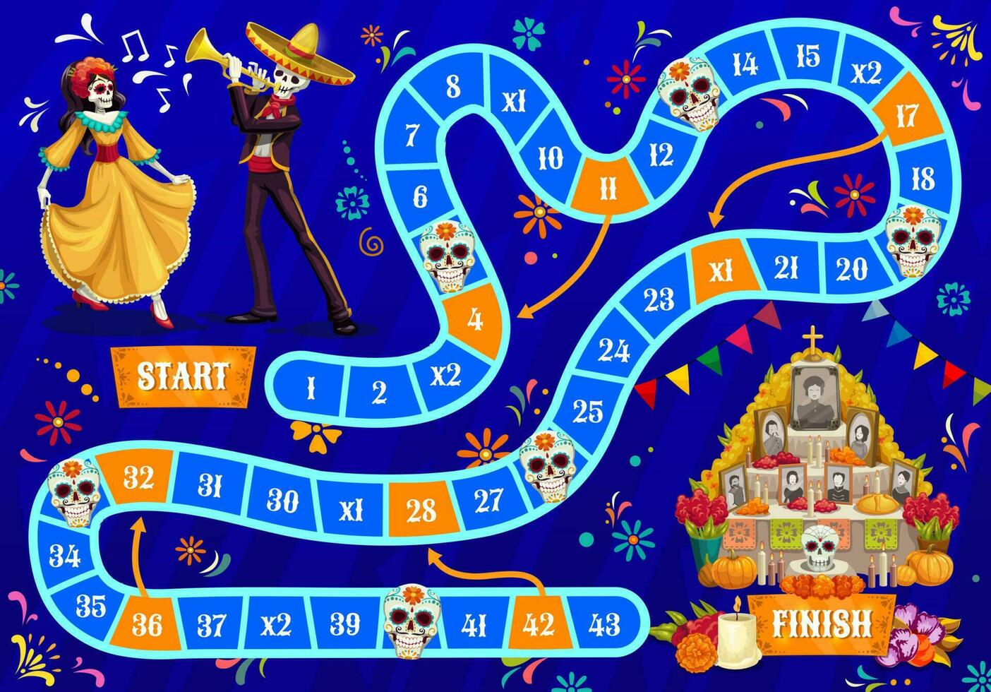Kids board game, Mexican Dia De Los Muertos 23592553 Vector Art at Vecteezy