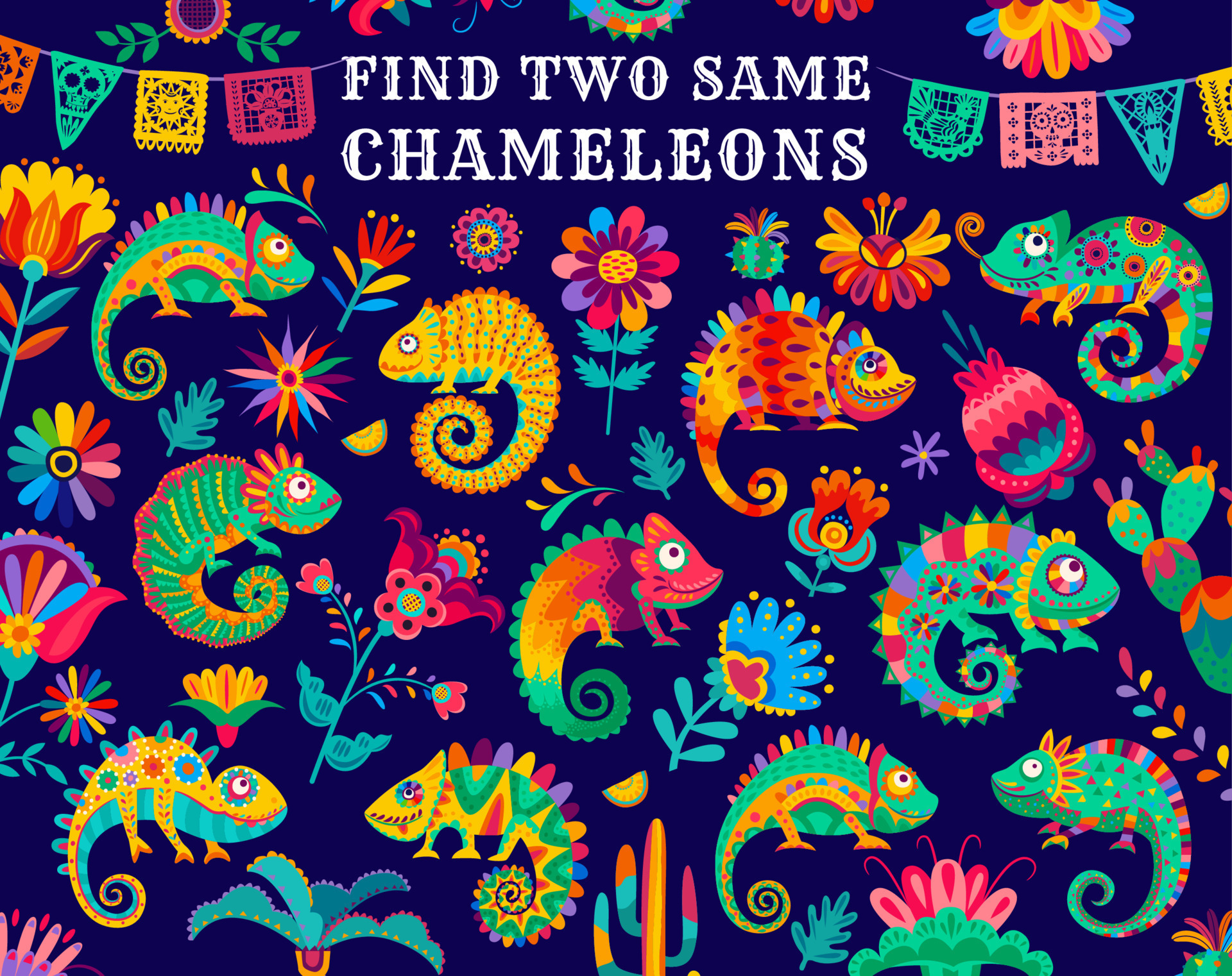 Find two same Mexican chameleons, kids game riddle 23592569 Vector Art ... Find two same Mexican chameleons, kids game riddle 23592569 Vector Art ...