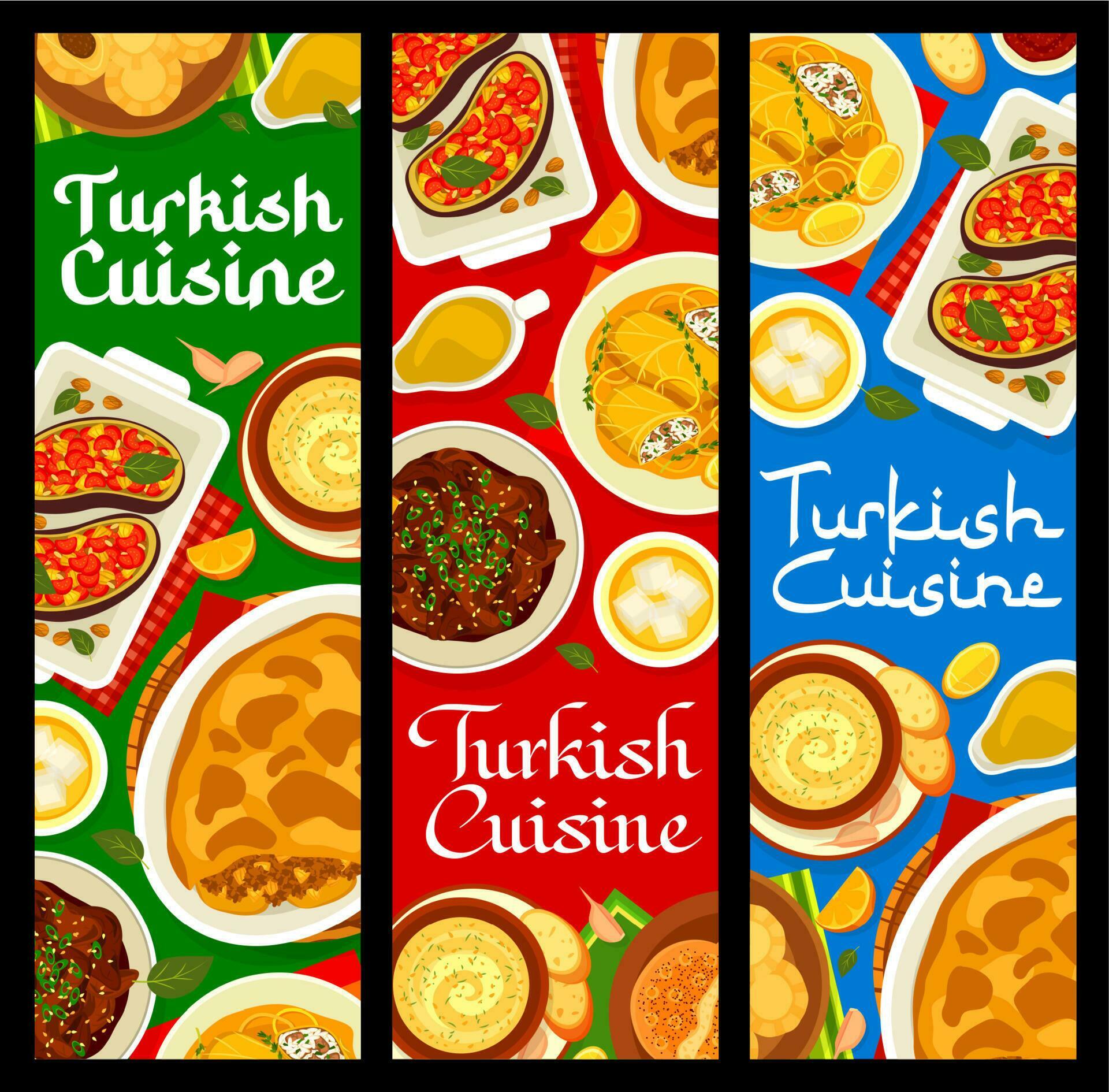 Turkish cuisine menu meals banners of Arab dishes 23592773 Vector Art ...
