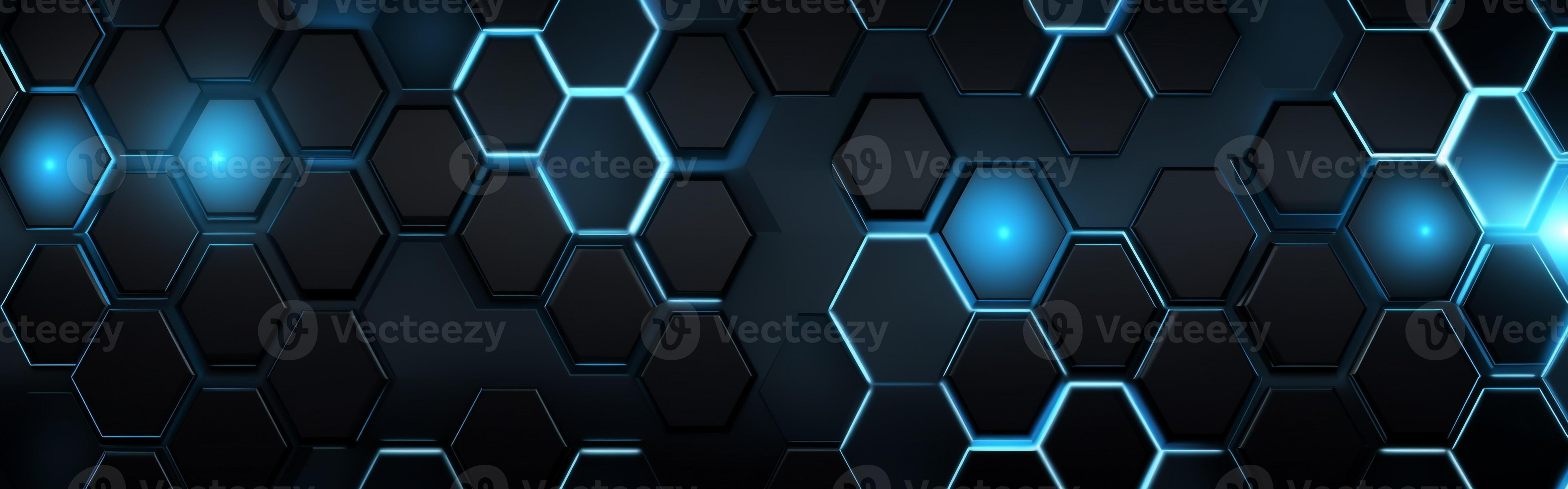 Futuristic black and blue hexagon background technology concept ...