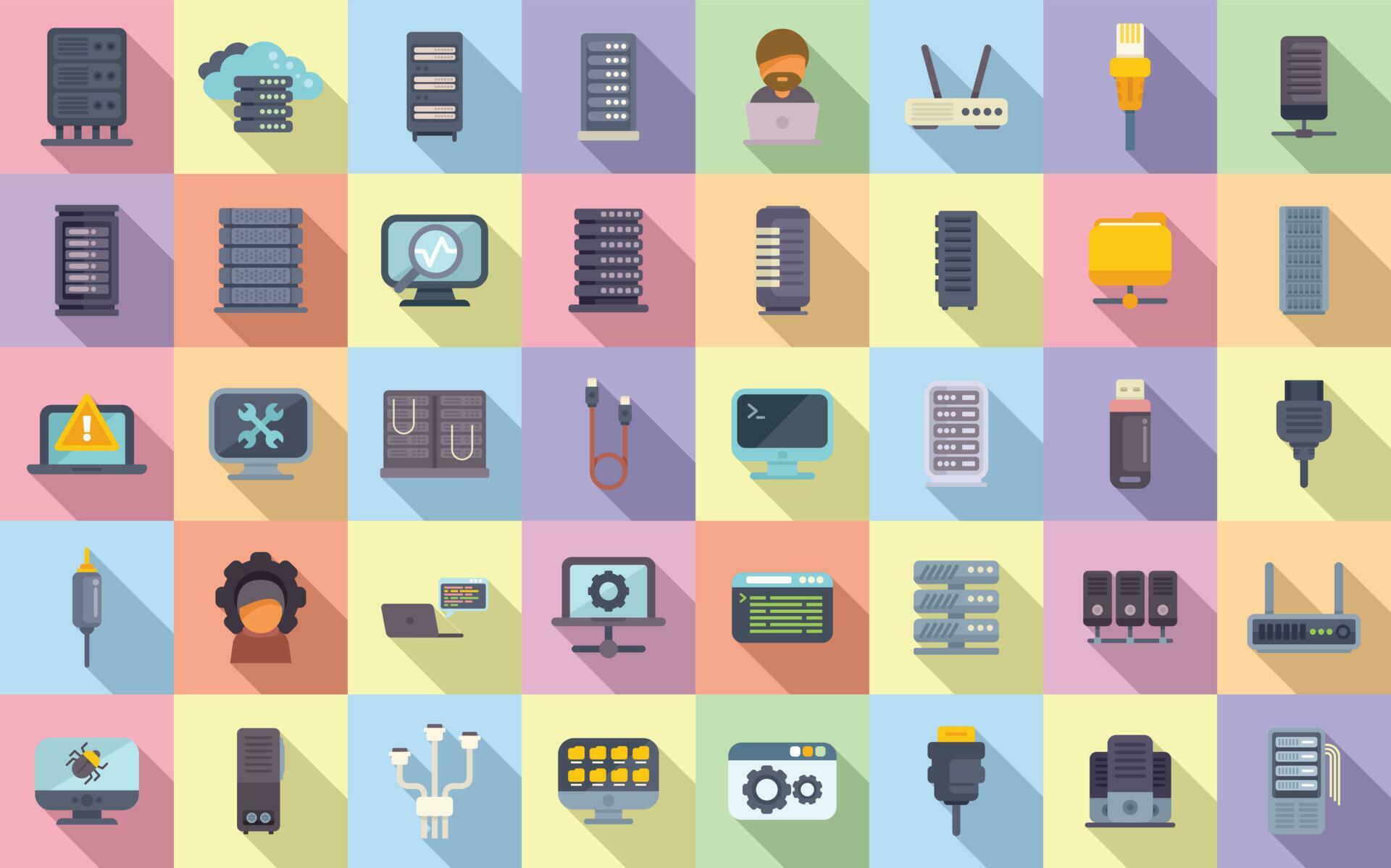 System administrator icons set flat vector. Server data 23597294 Vector ...