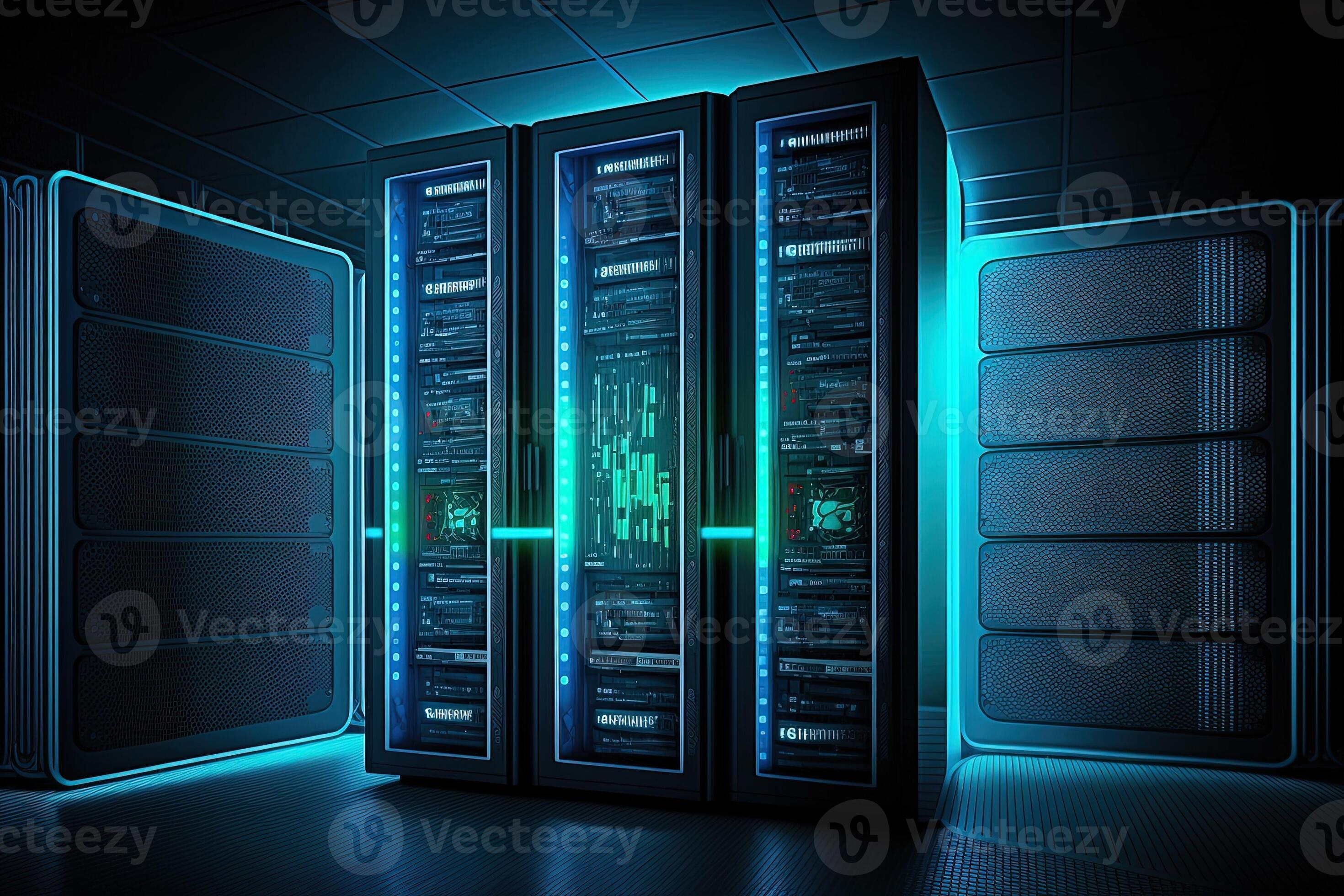 Data Center Room With Mainframe Storage Servers Cloud Network Concept Hosting Databases And