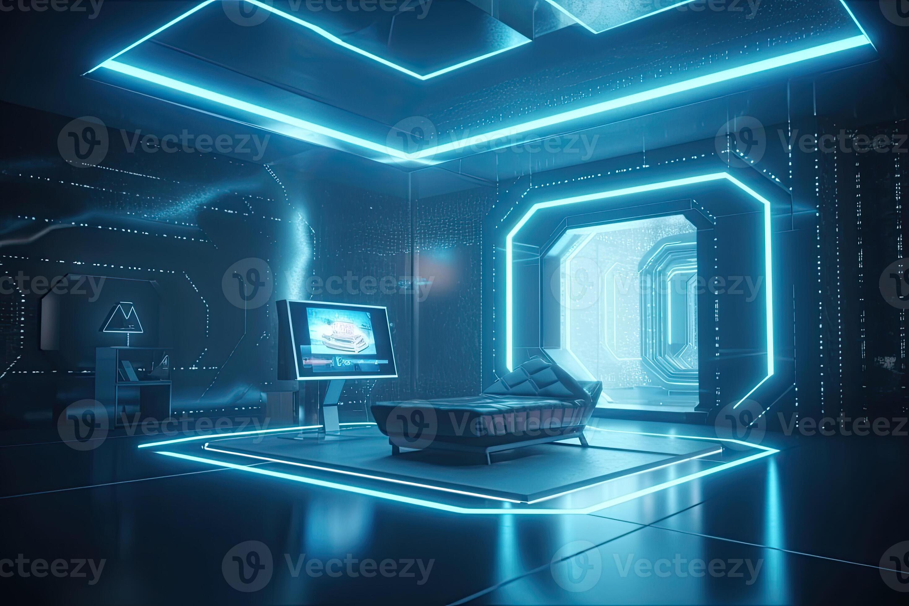 Futuristic room interior with glowing lines. 23602371 Stock Photo at ...
