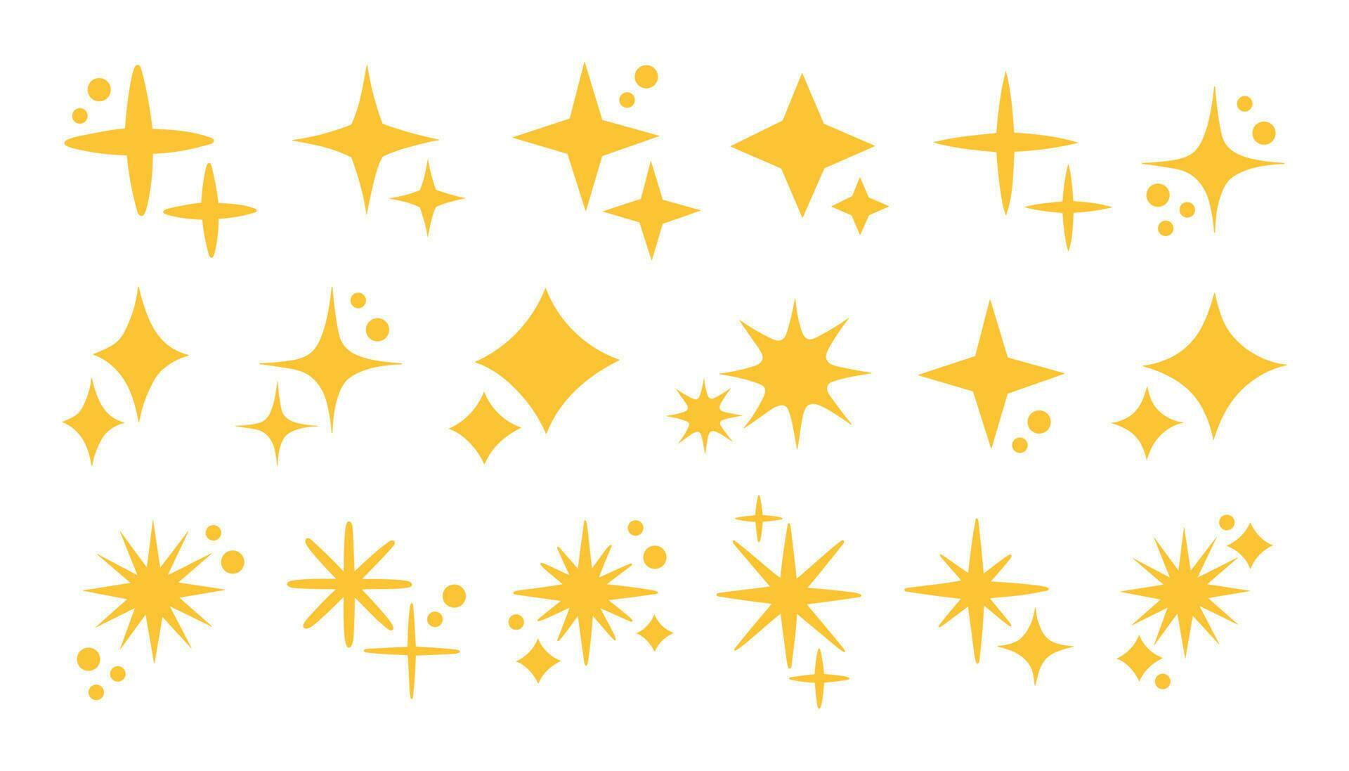 Yellow sparkles set, vector sparkling stars, shiny flashes of fireworks. Set of star elements of ...