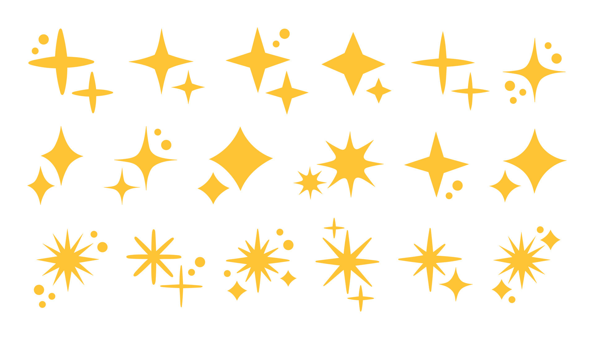 Yellow sparkles set, vector sparkling stars, shiny flashes of fireworks. Set of star elements of ...