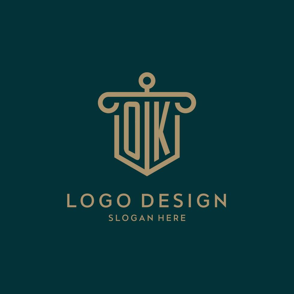 OK monogram initial logo design with shield and pillar shape style ... OK monogram initial logo design with shield and pillar shape style ...