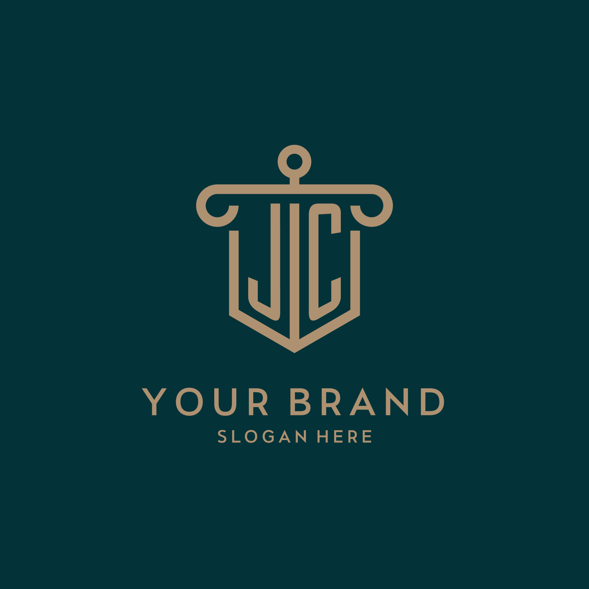 JC monogram initial logo design with shield and pillar shape style ...