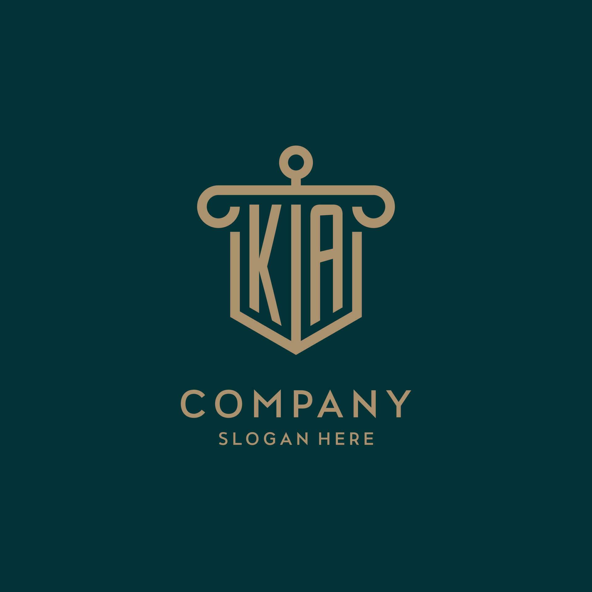 KA monogram initial logo design with shield and pillar shape style ...