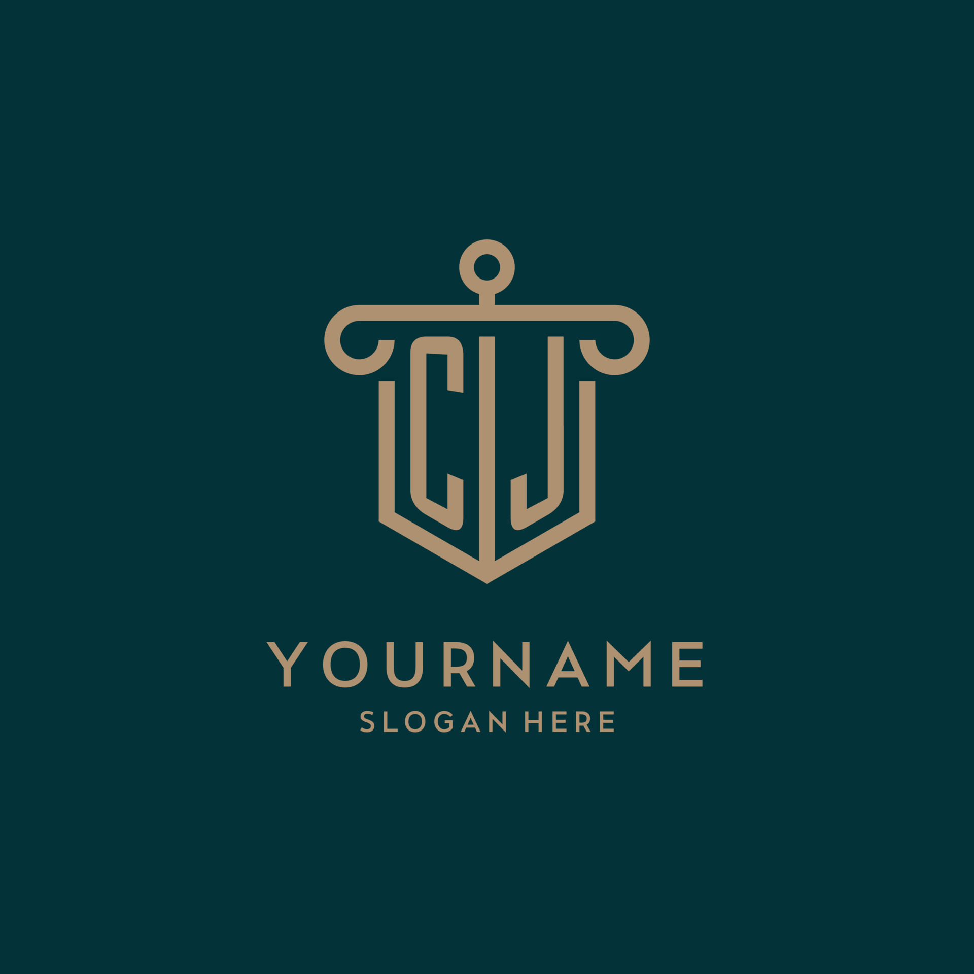 CJ monogram initial logo design with shield and pillar shape style ...