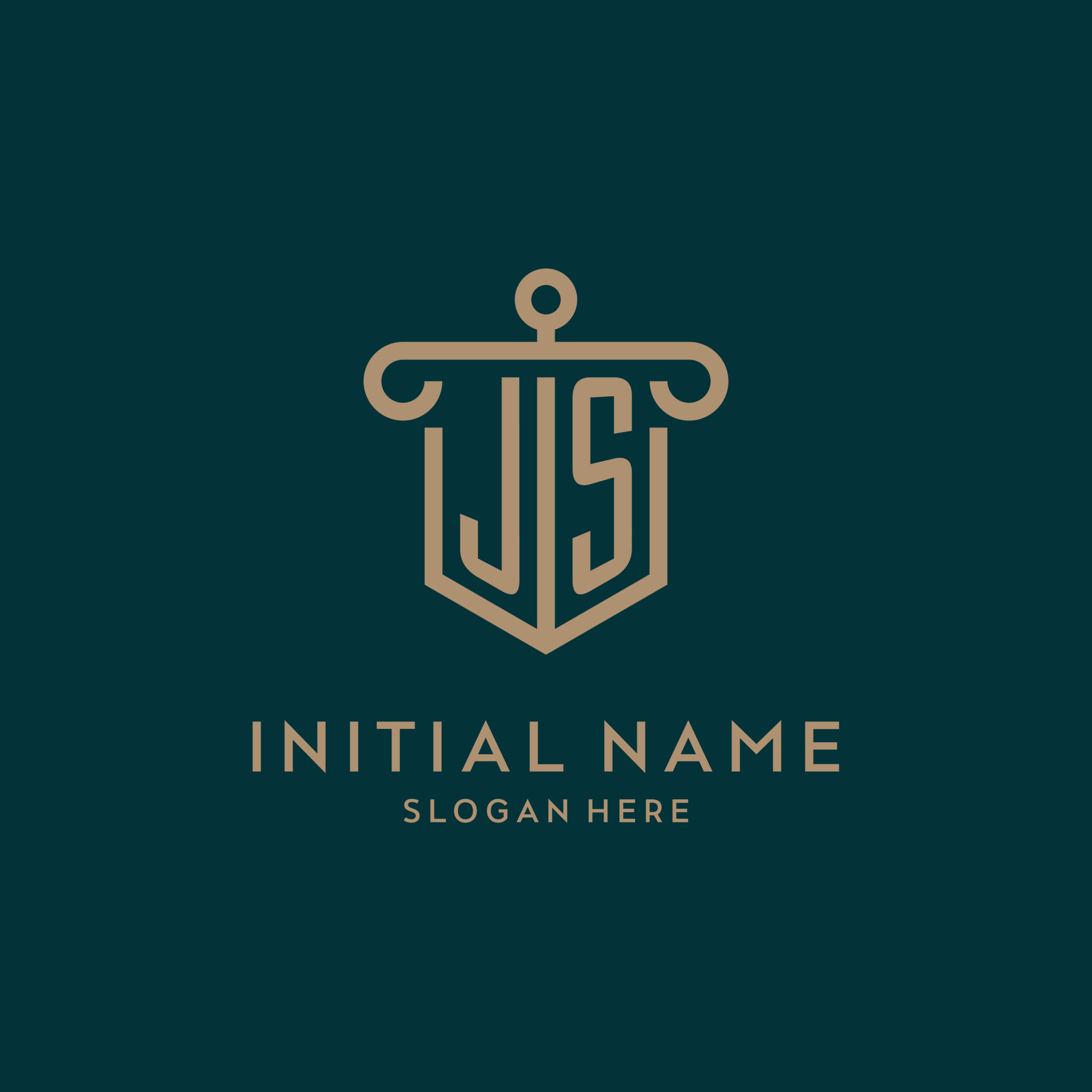 JS monogram initial logo design with shield and pillar shape style ...