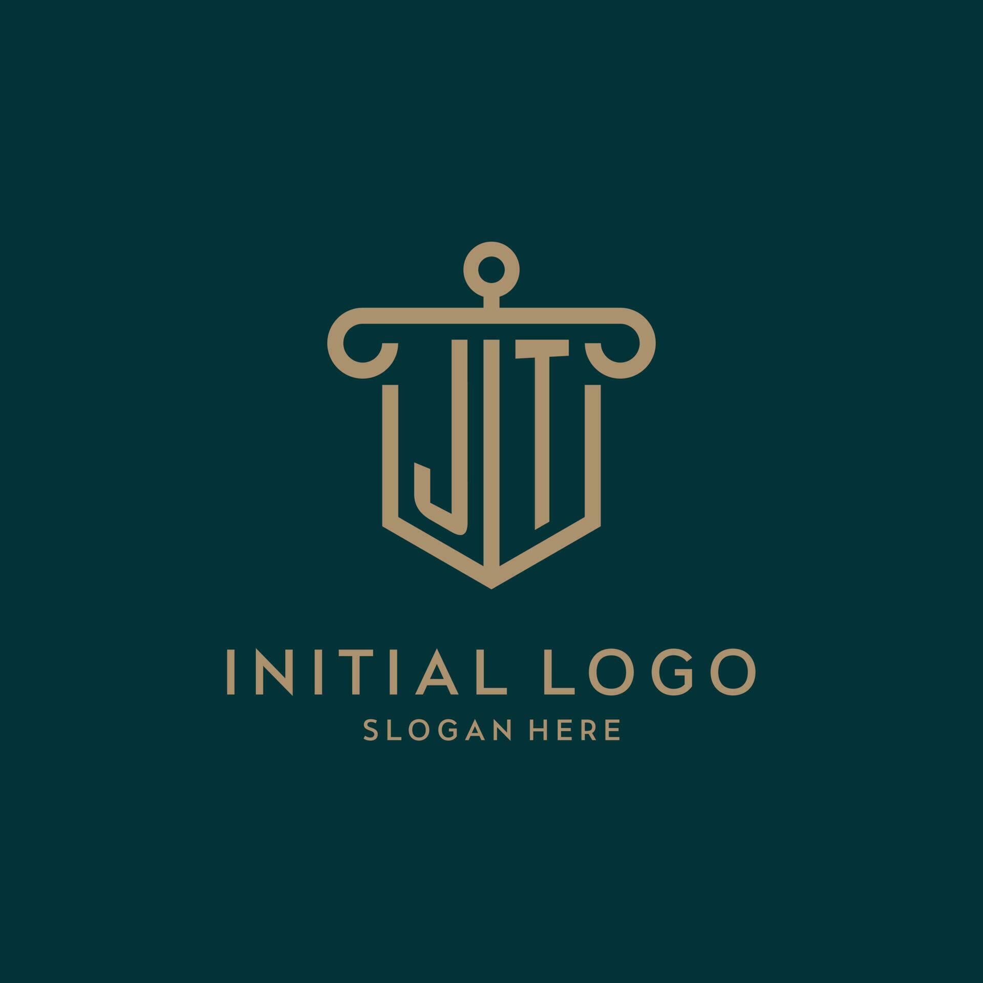 JT monogram initial logo design with shield and pillar shape style 23607472 Vector Art at Vecteezy