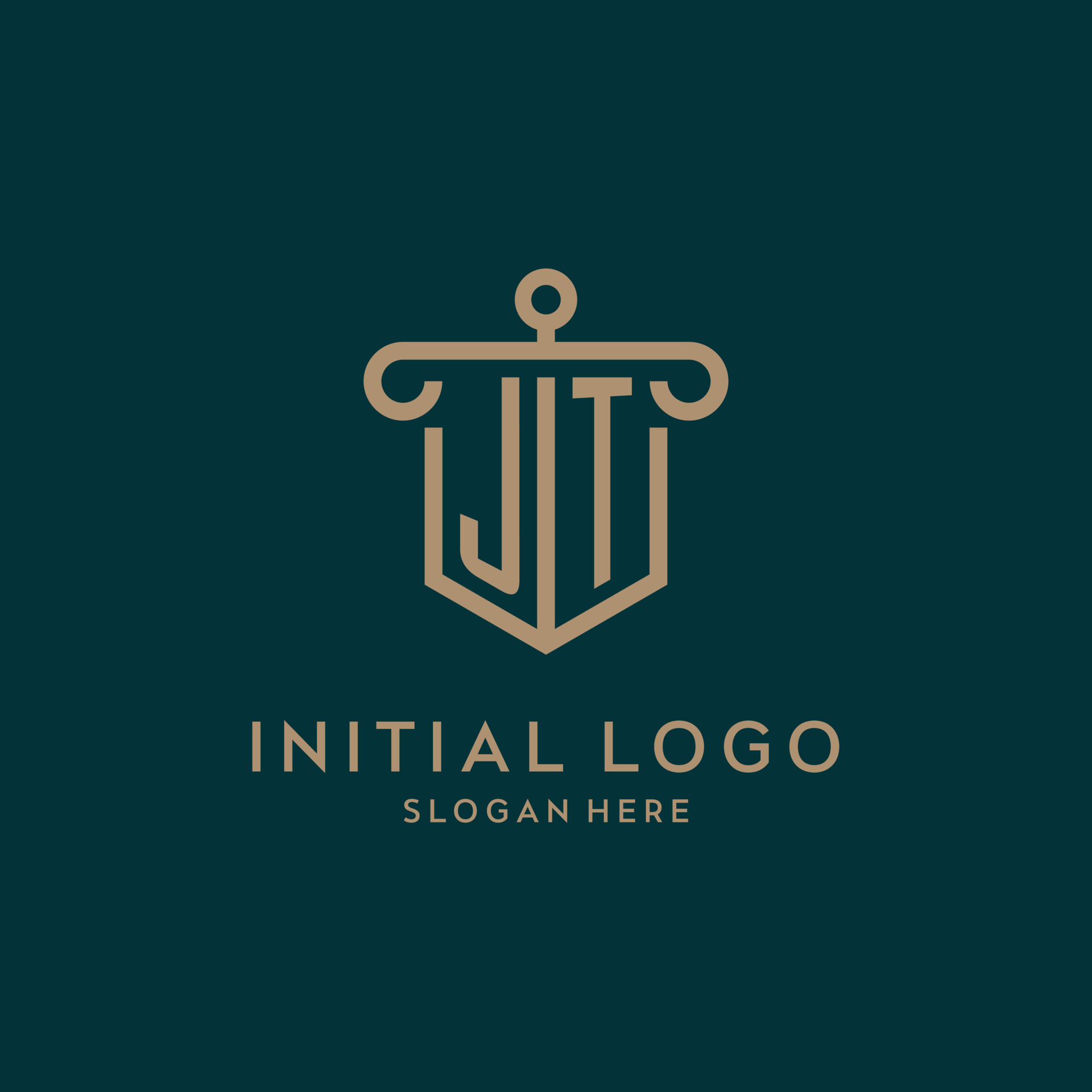 JT monogram initial logo design with shield and pillar shape style 23607472 Vector Art at Vecteezy