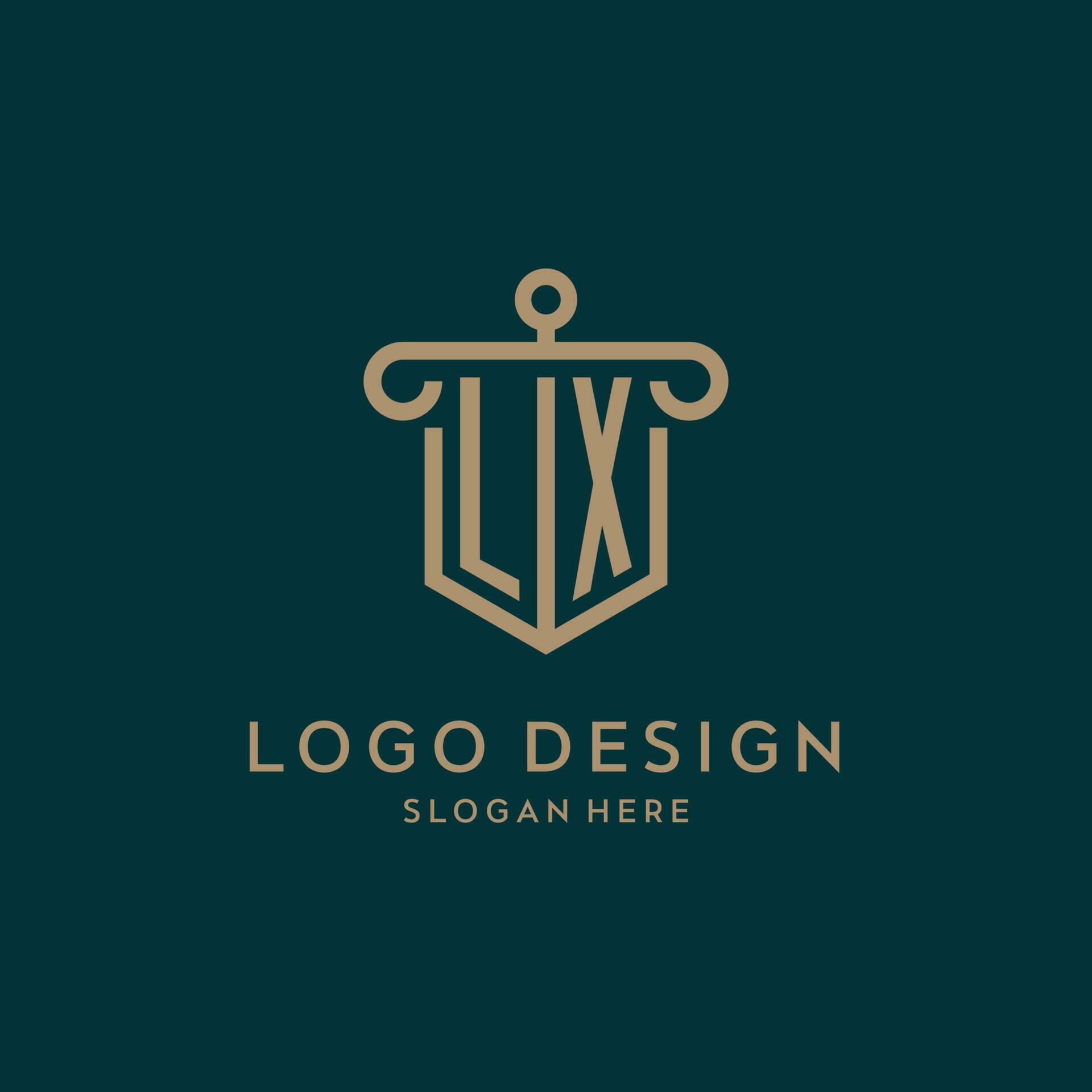 LX monogram initial logo design with shield and pillar shape style 23607567 Vector Art at Vecteezy