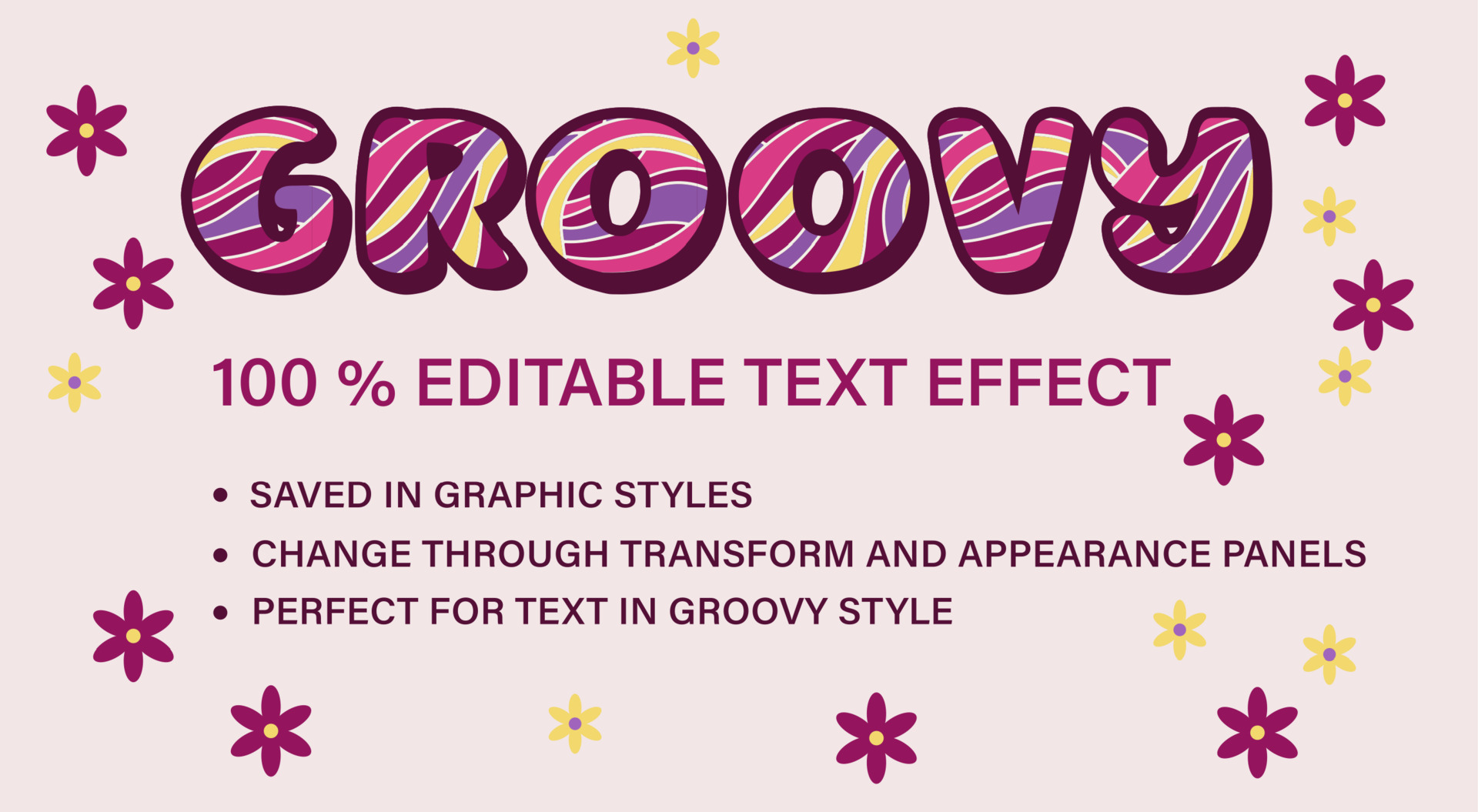 Groovy editable text effect in vintage style. Volumetric letters with ...