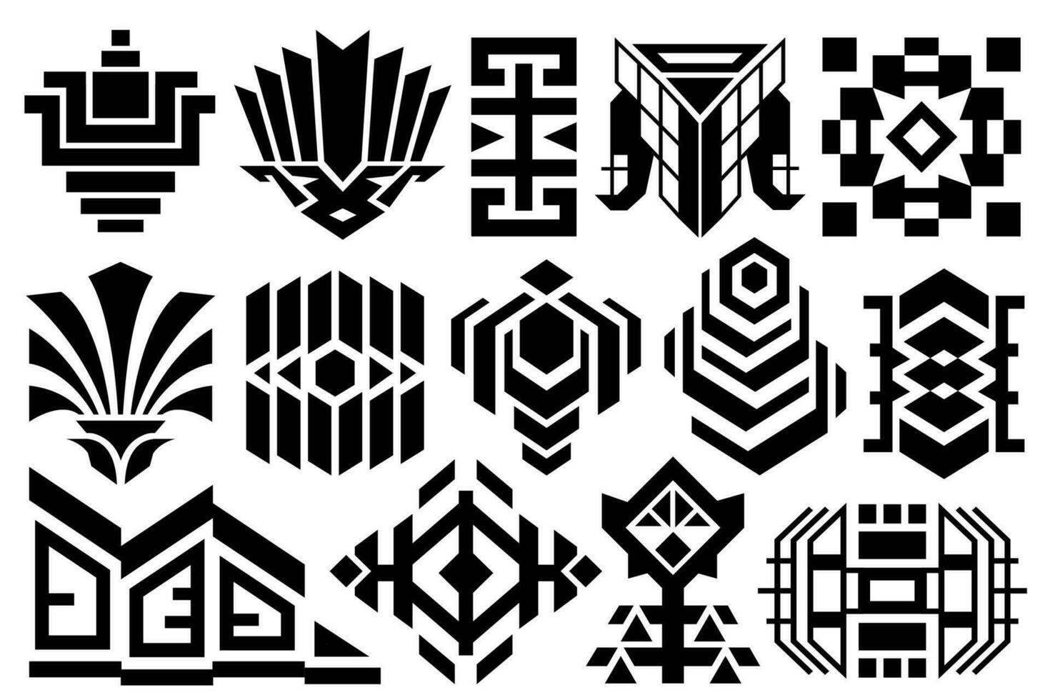 Abstract Flat Geometric Vector Design Elements Collection Set Of Monochrome Decorative Design