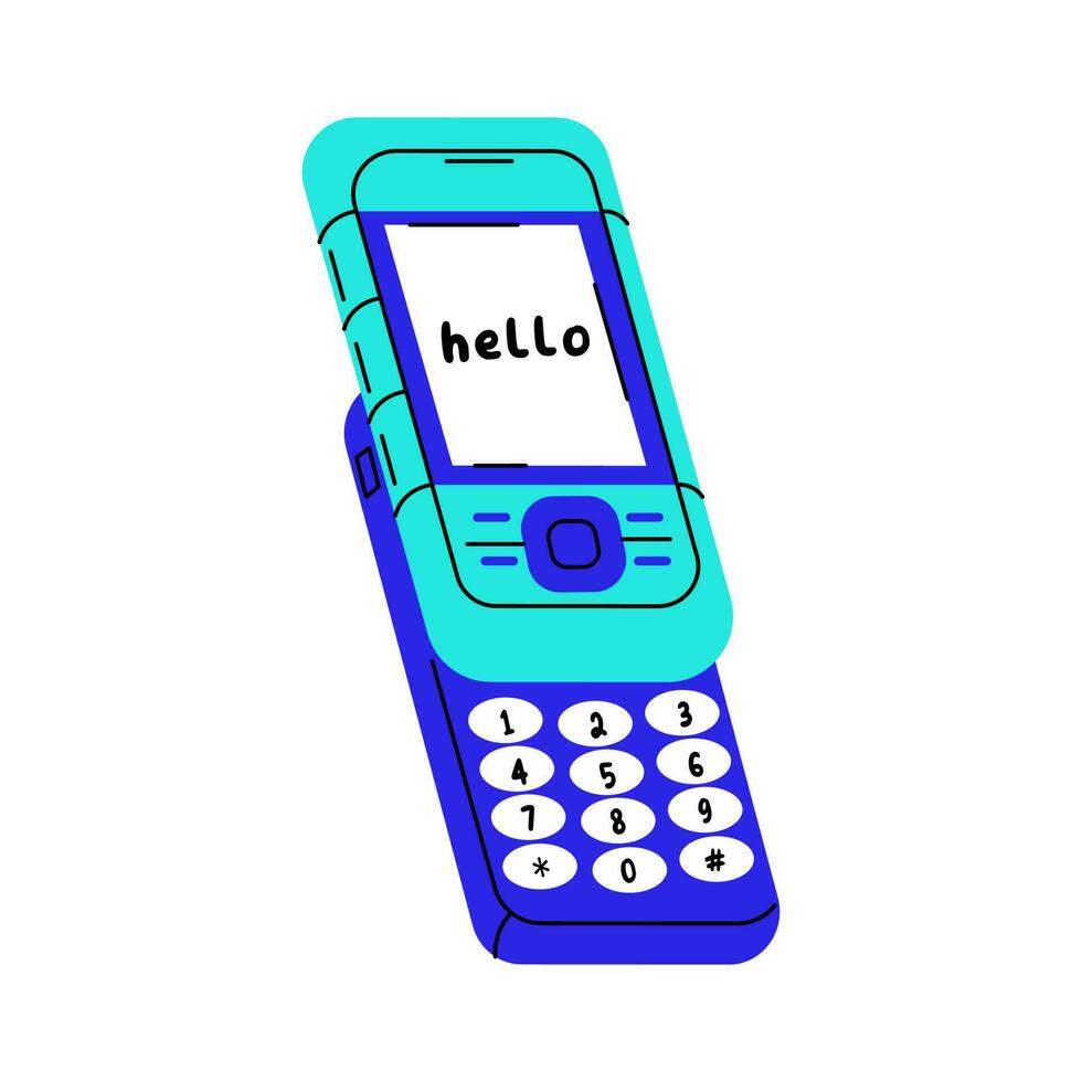 Retro phone with physical numeric keypads. 2000s mobile. Flat vector ...