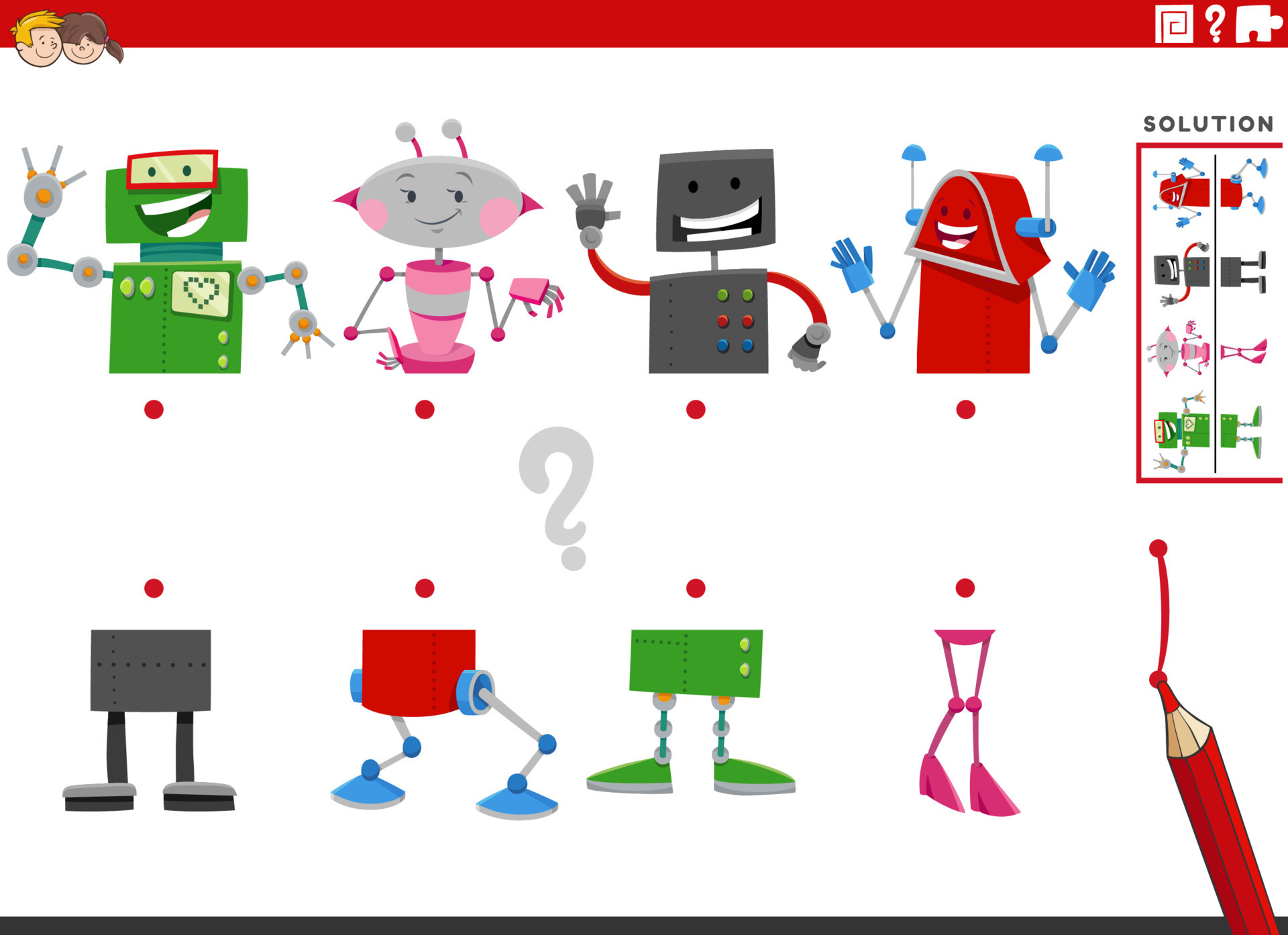 match halves of pictures with robots educational game 23609435 Vector ...