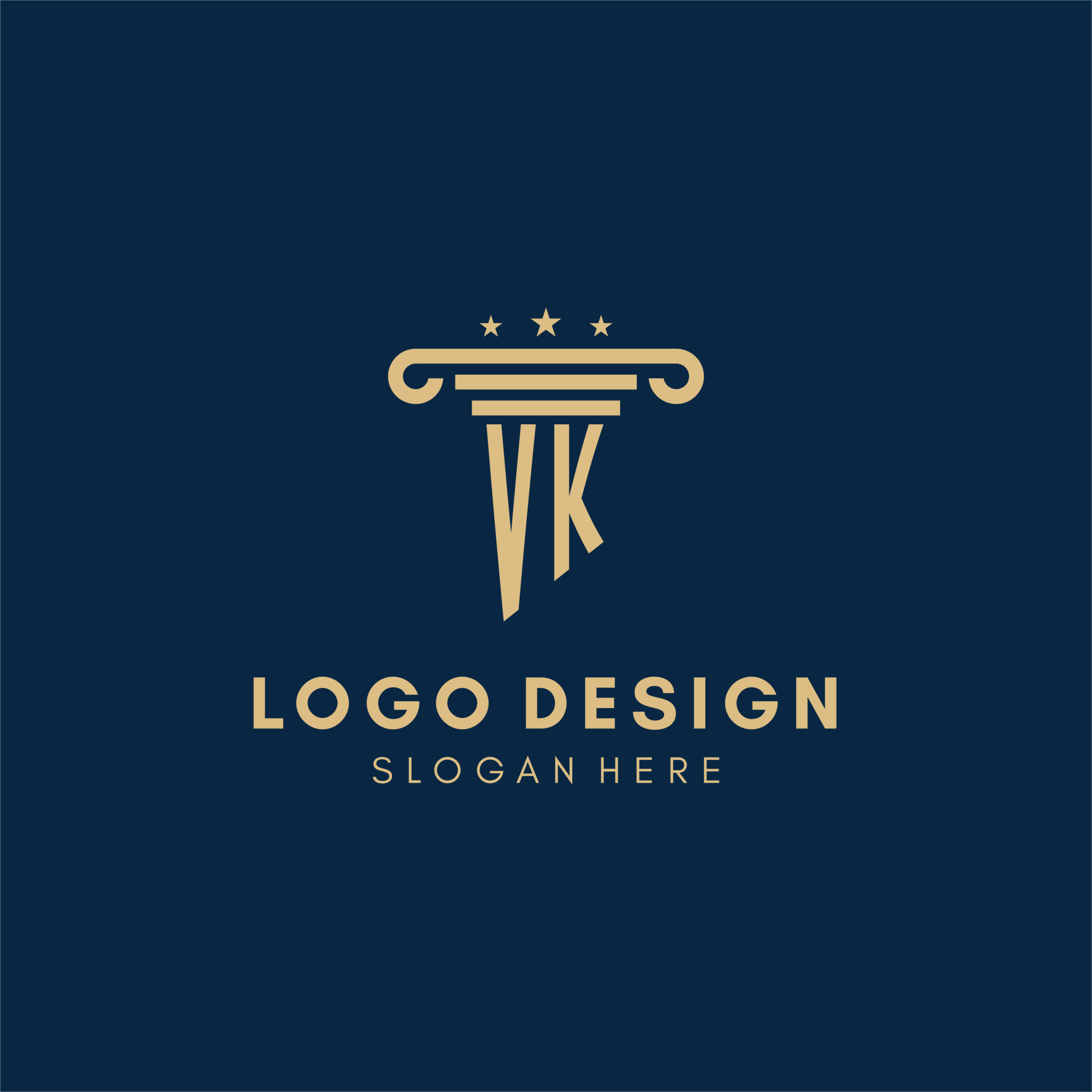 VK monogram initial logo with pillar and stars, best design for legal firm 23611061 Vector Art ...