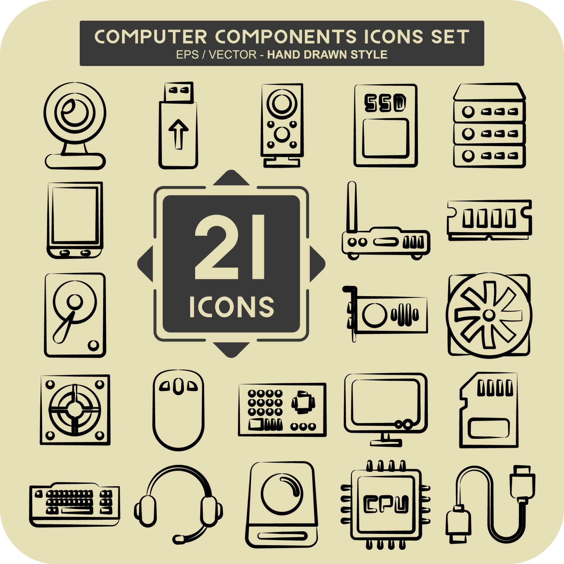 Icon Set Computer Components. suitable for education symbol. hand drawn style. simple design ...