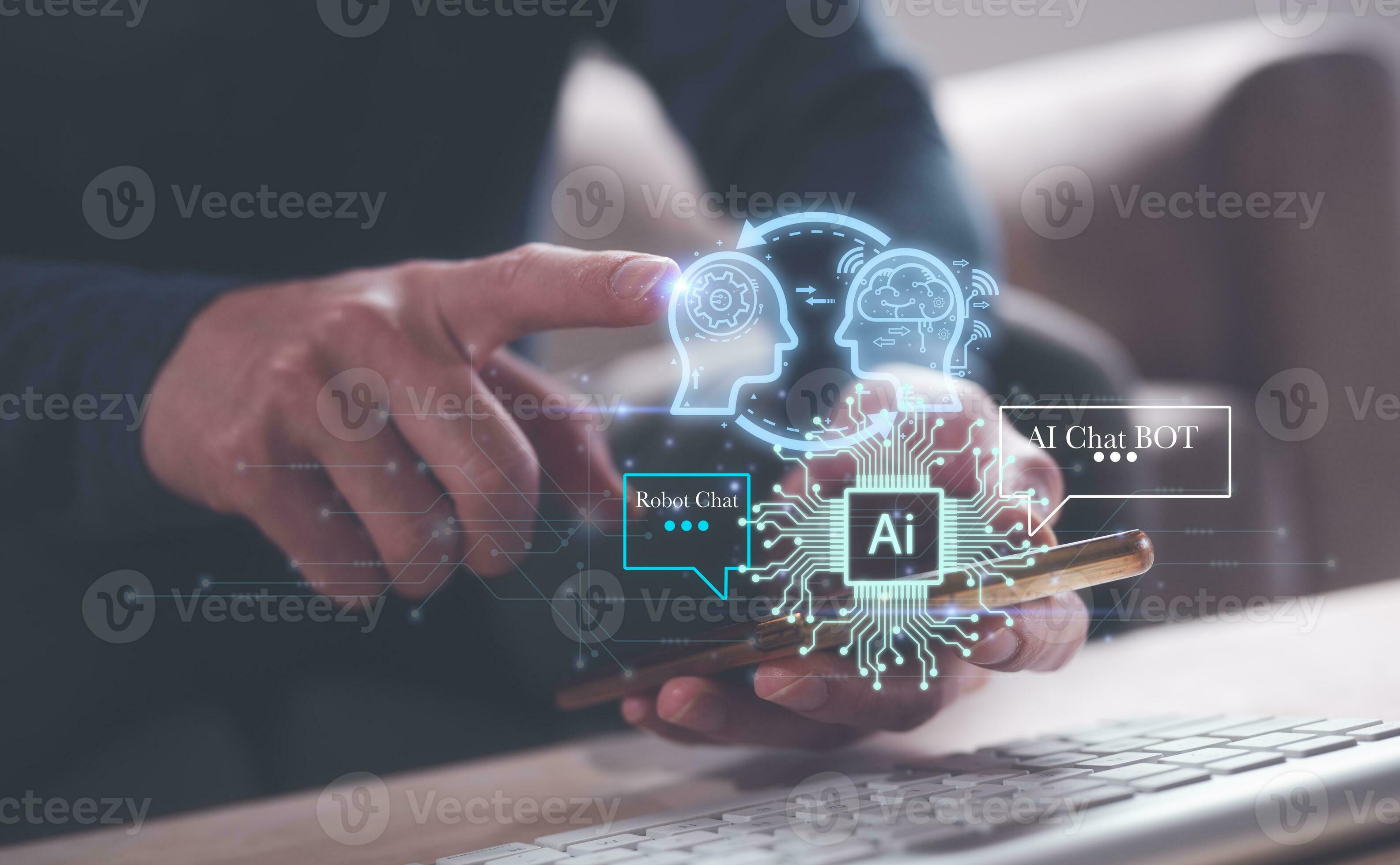 AI chatbot, man using chatbot in smartphone intelligence Ai. Chat with AI Artificial ...