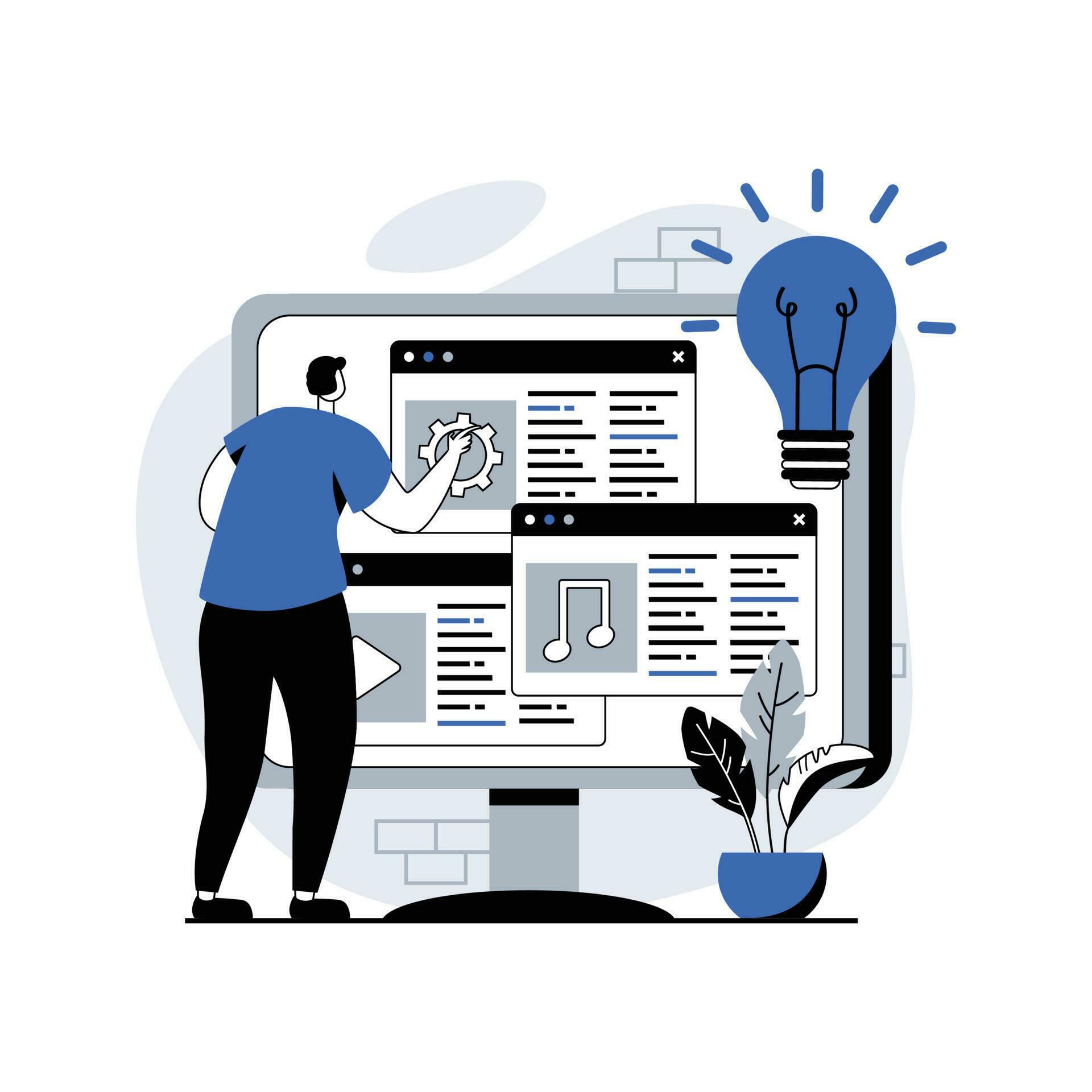 Website, web, app illustration of a person designing applications and ... Website, web, app illustration of a person designing applications and ...
