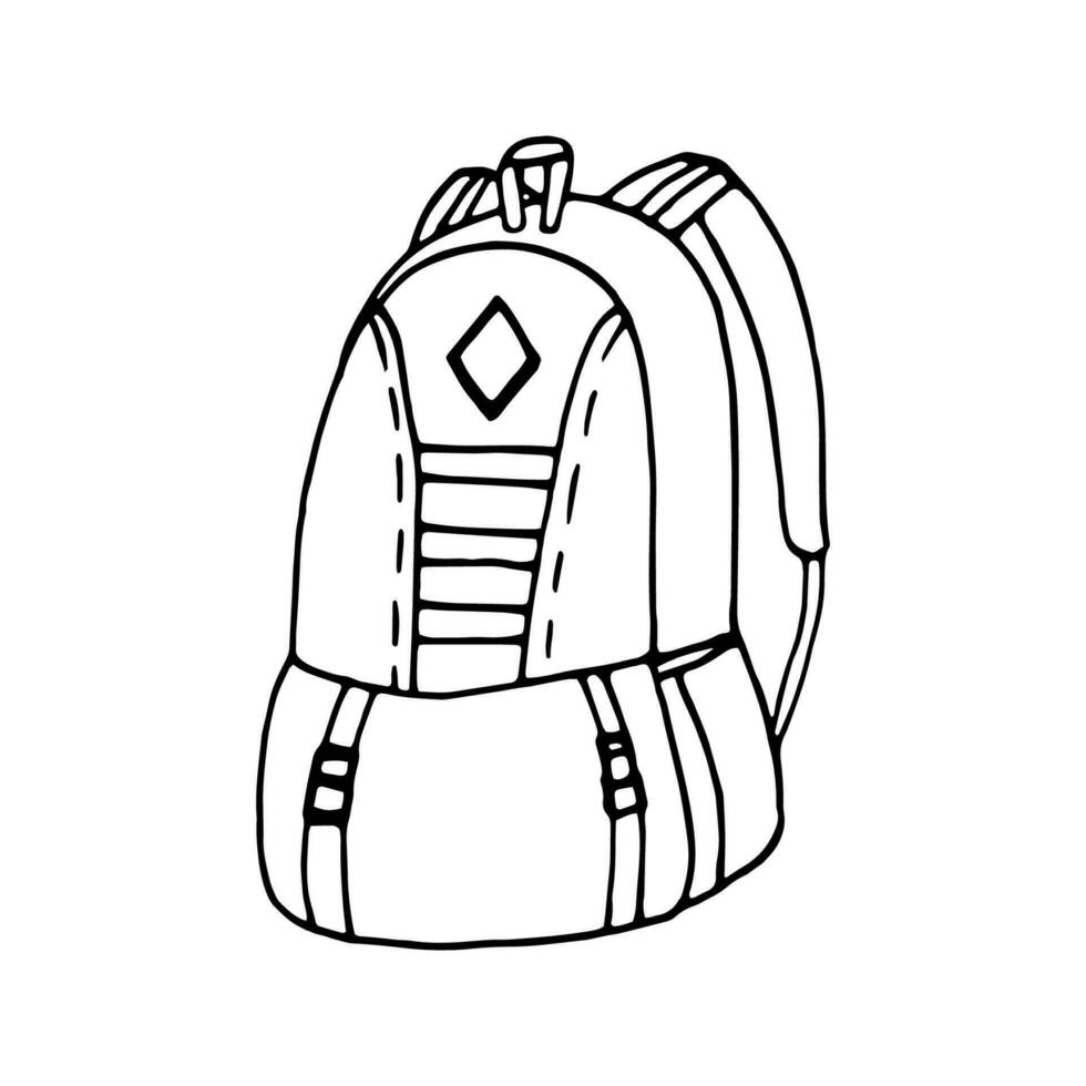 Hand Drawn Vector Camping Backpack Clip Art Isolated On White Background Drawing For Prints