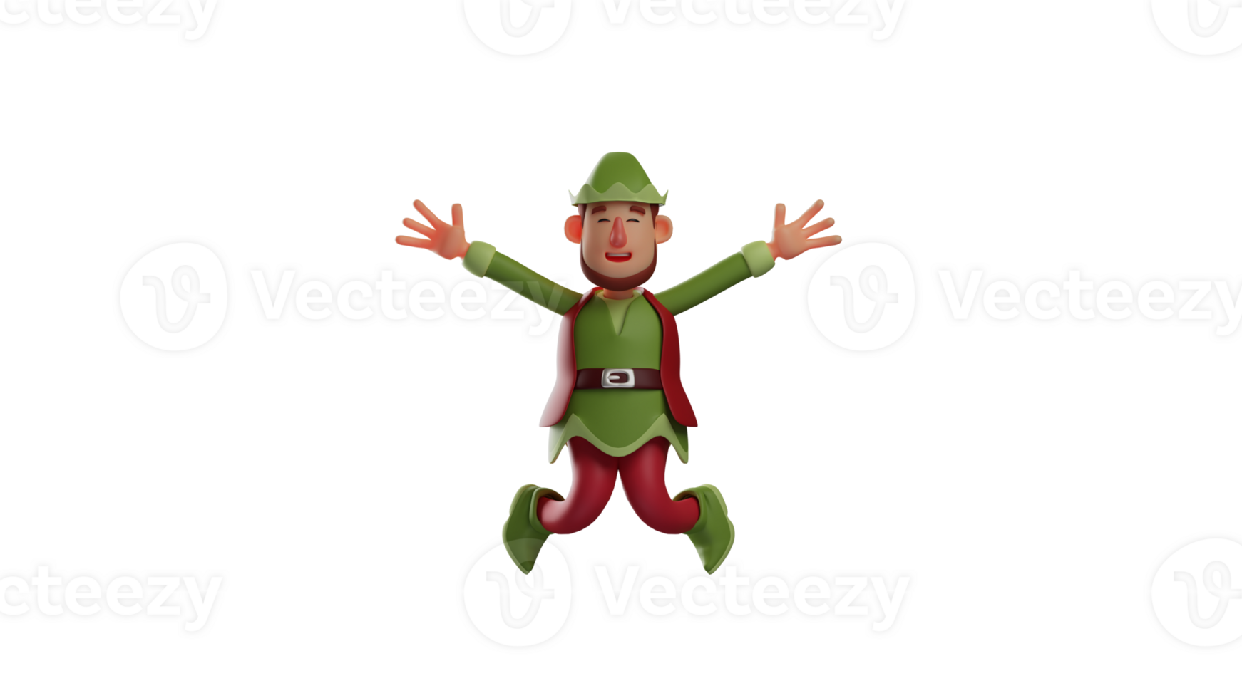 3d Illustration Adorable Elf 3d Cartoon Character Elf In A Jumping Pose While Laughing Happily