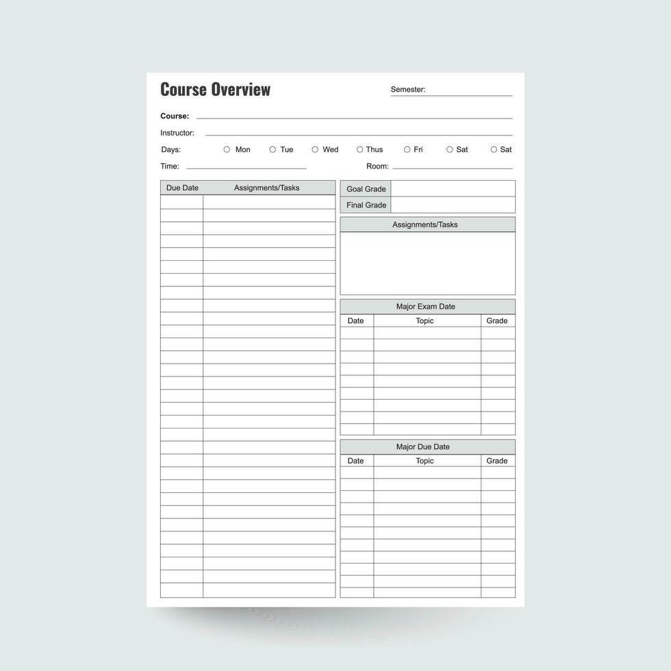 College Class Schedule Blank