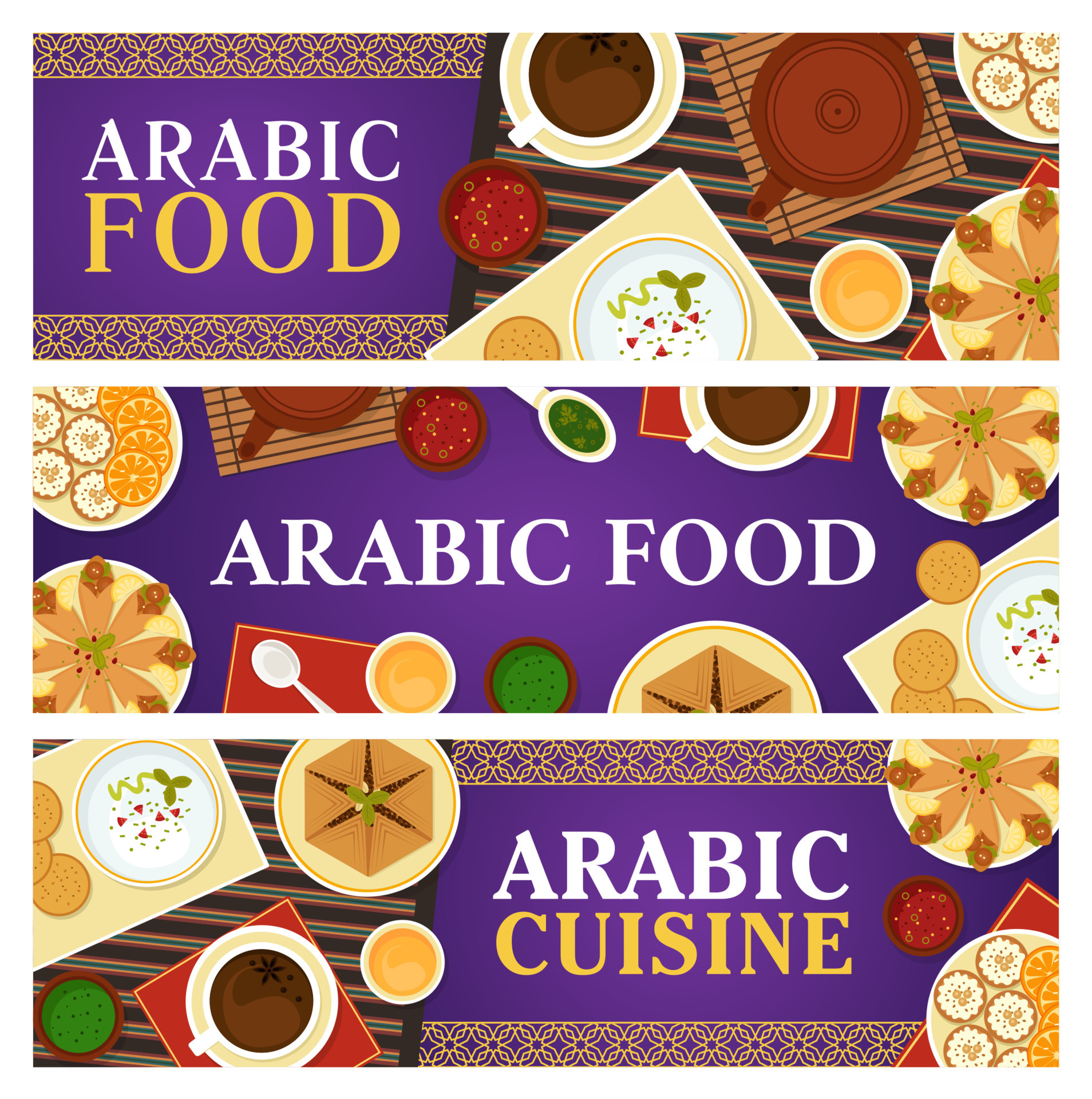 Arabic food vector meals and hot beverage banners 23628585 Vector Art ...