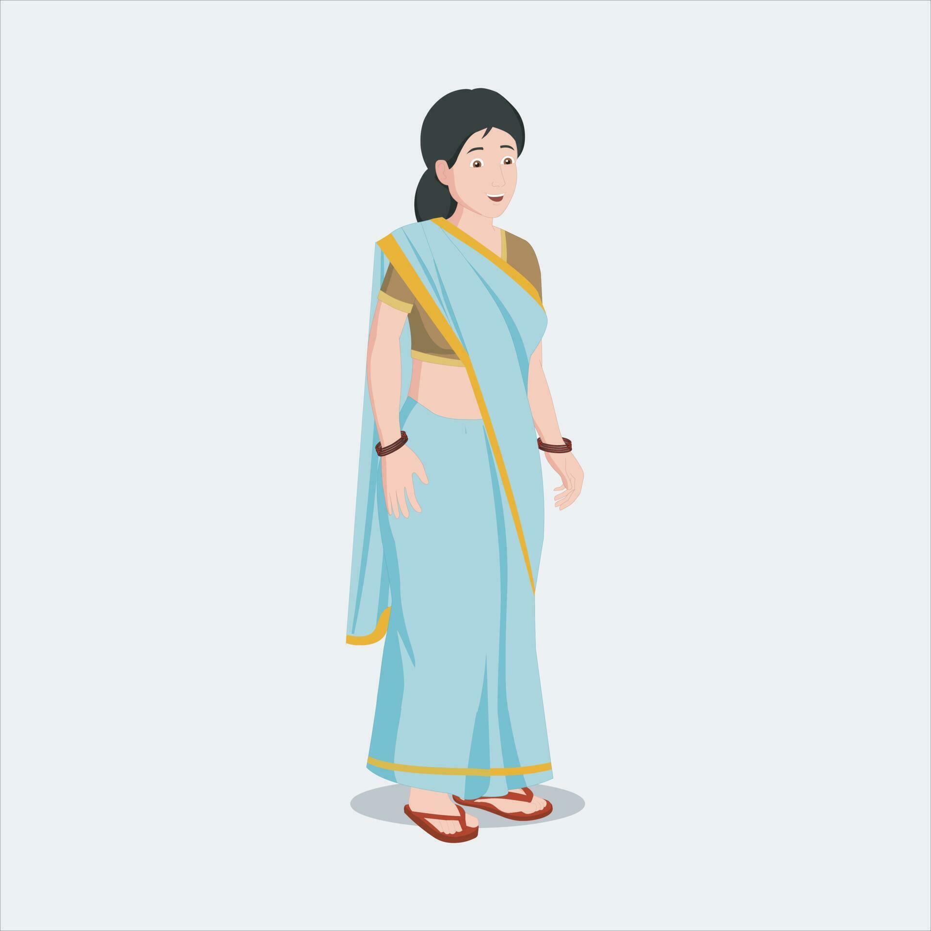 indian village woman With Sari - Woman Cartoon Character Vector ...