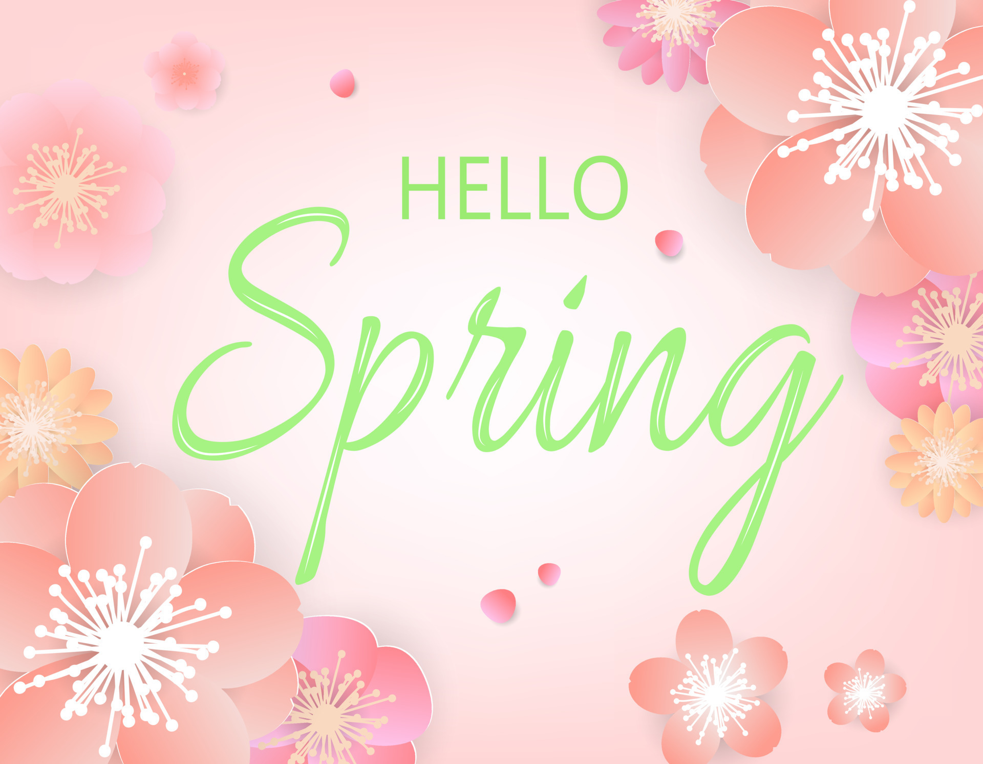 Hello spring banner. Trendy texture. Season vocation, weekend, holiday logo. Spring Time ...