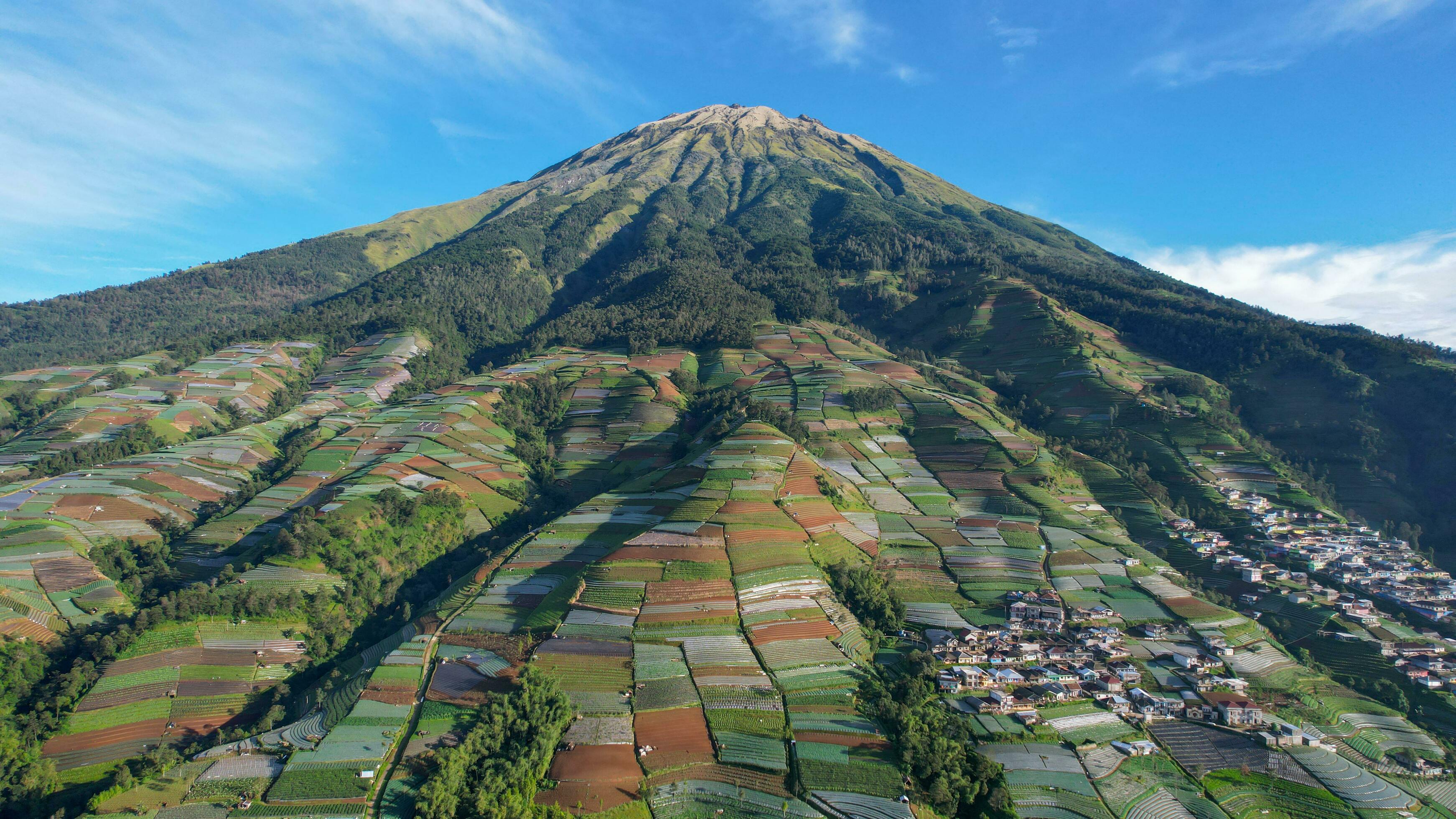 Aerial view of the Nepal van java is a Rural tour on the slopes of mount sumbing, The beauty of ...