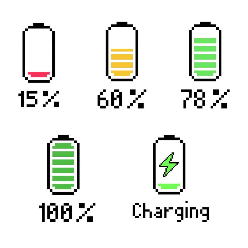 Pixelated Battery charge level set, vertical battery level indicators in percentage 23635235 ...
