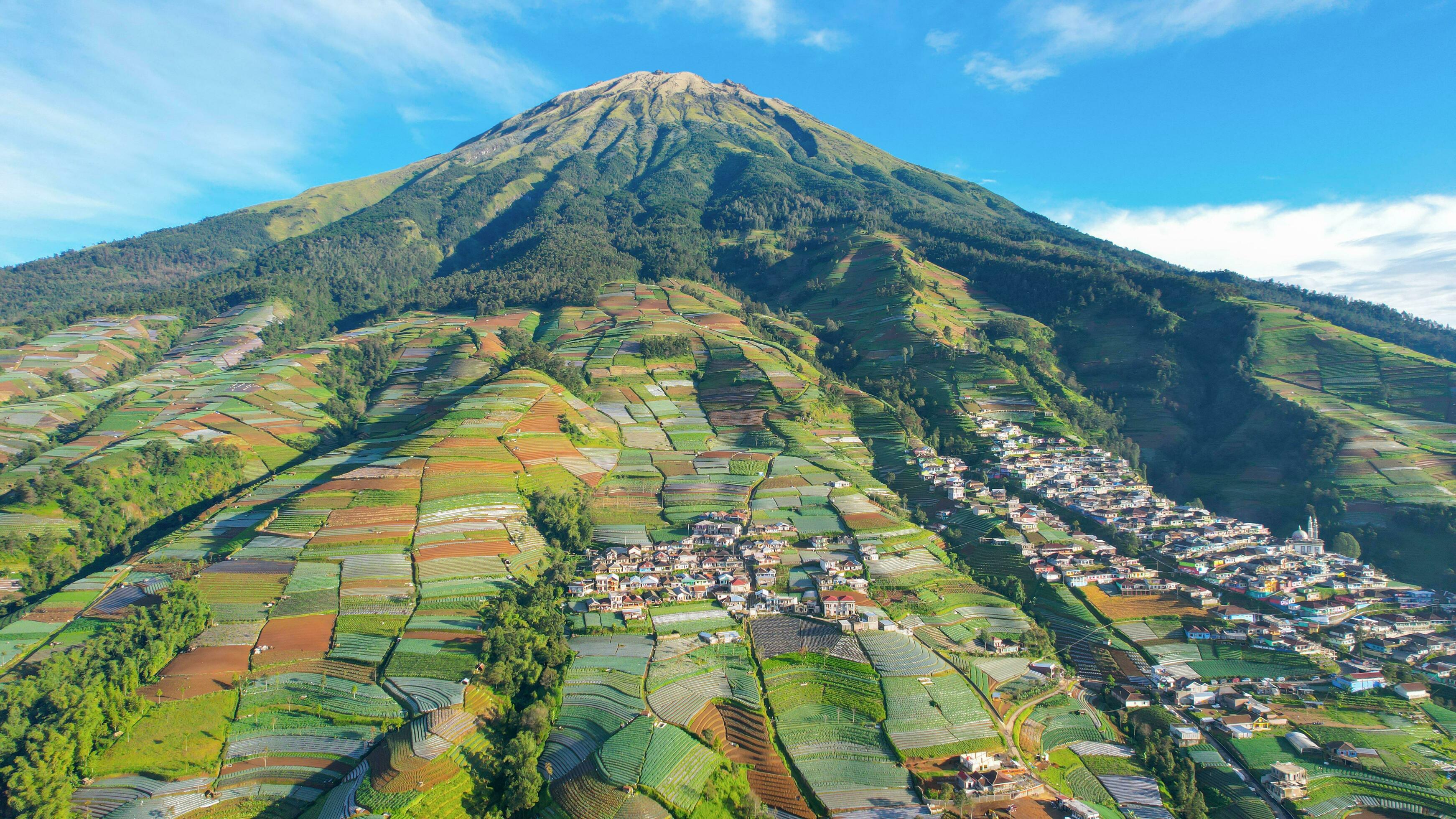 Aerial view of the Nepal van java is a Rural tour on the slopes of mount sumbing, The beauty of ...