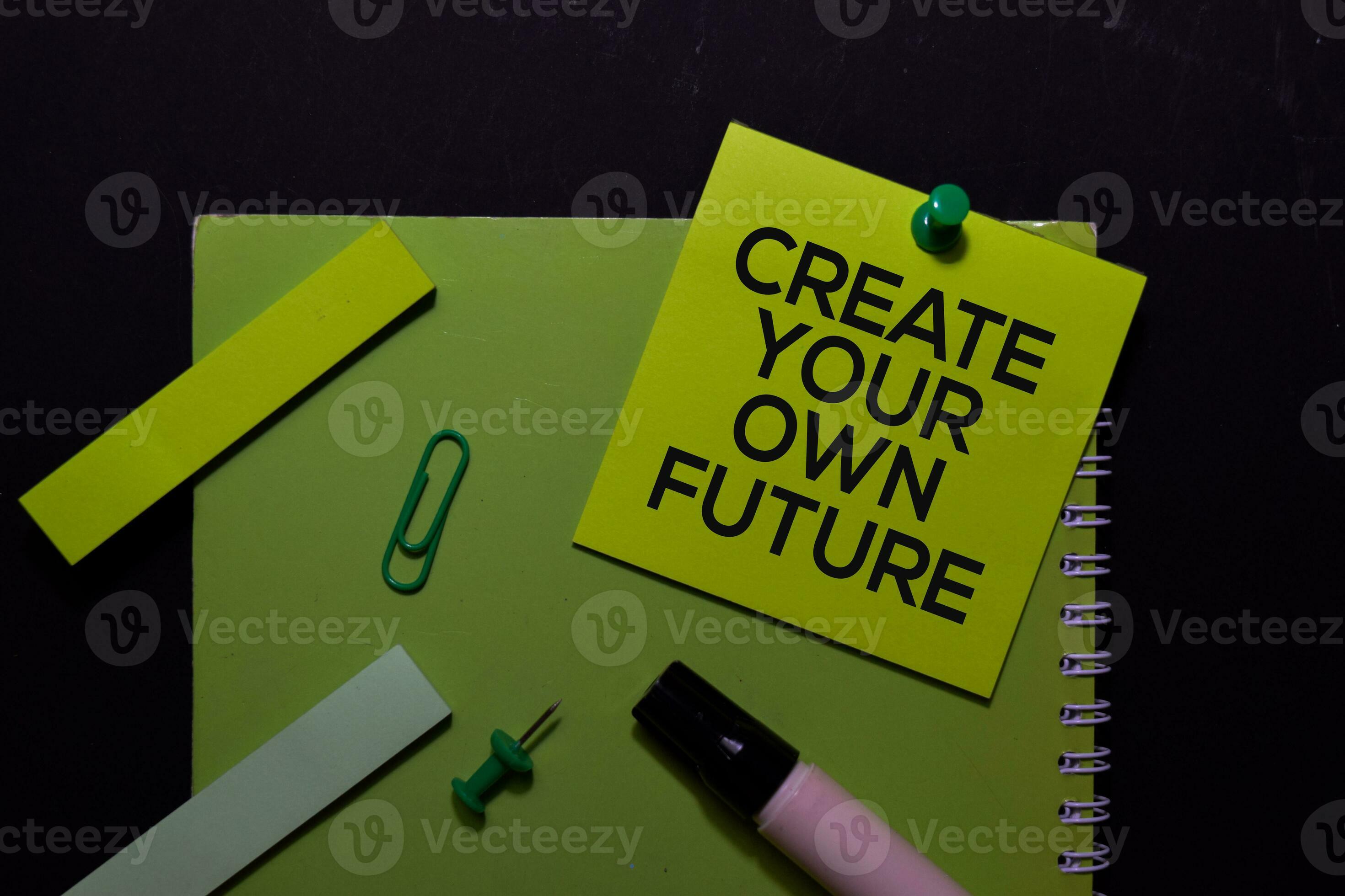 Create Your Own Future write on Sticky Notes. Top view isolated on ...