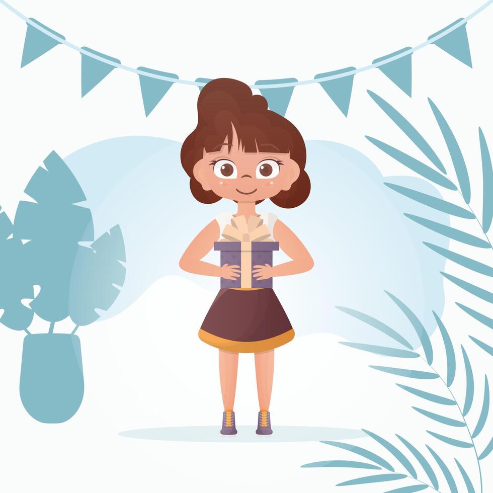 sonriente linda pequeño niña participación un regalo caja con un arco ... sonriente linda pequeño niña participación un regalo caja con un arco ...